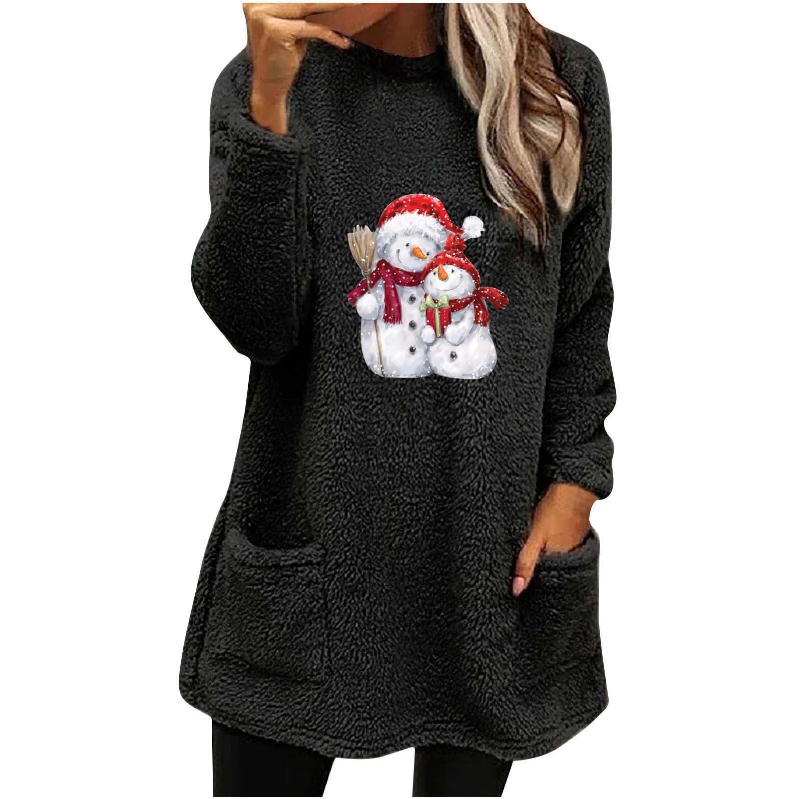 VALMASS Christmas Long Sleeve Velvet Tops for Women Plus Size Round ...