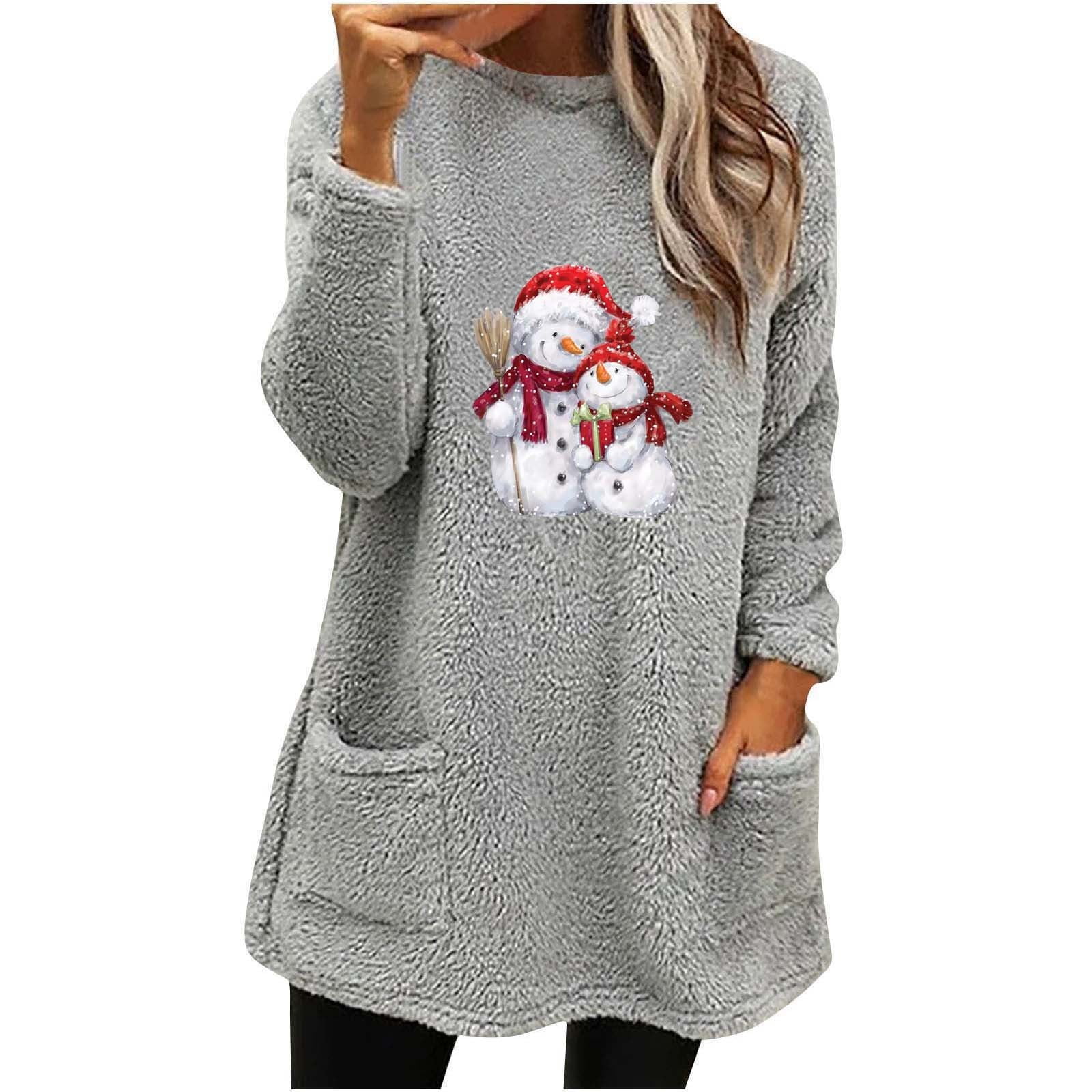 VALMASS Christmas Long Sleeve Velvet Tops for Women Plus Size Round ...