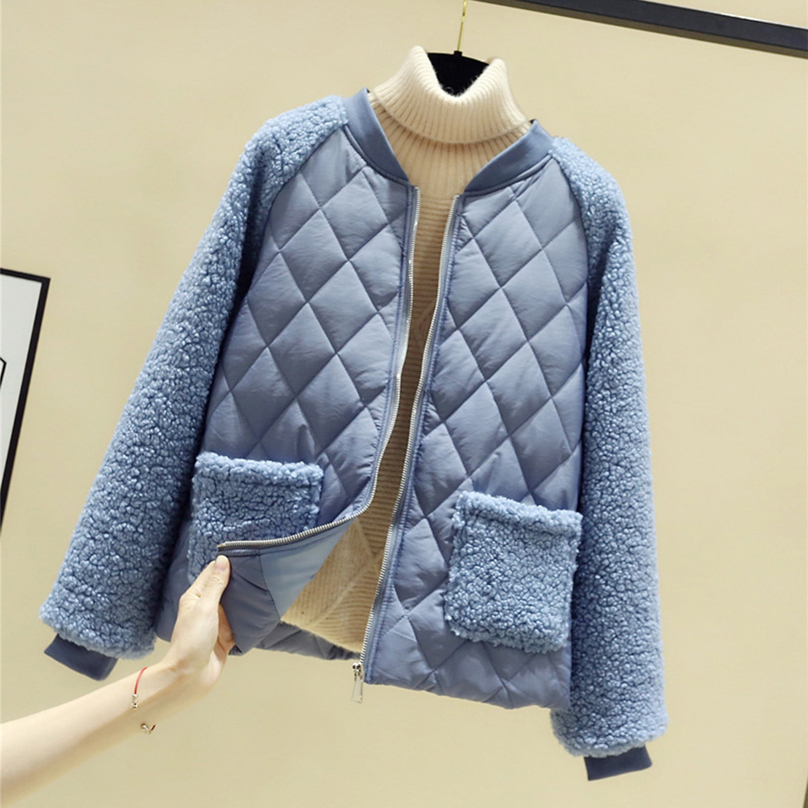 VALMASS Open Front Winter Thermal Patchwork Cardiga Hight Neck Cotton ...