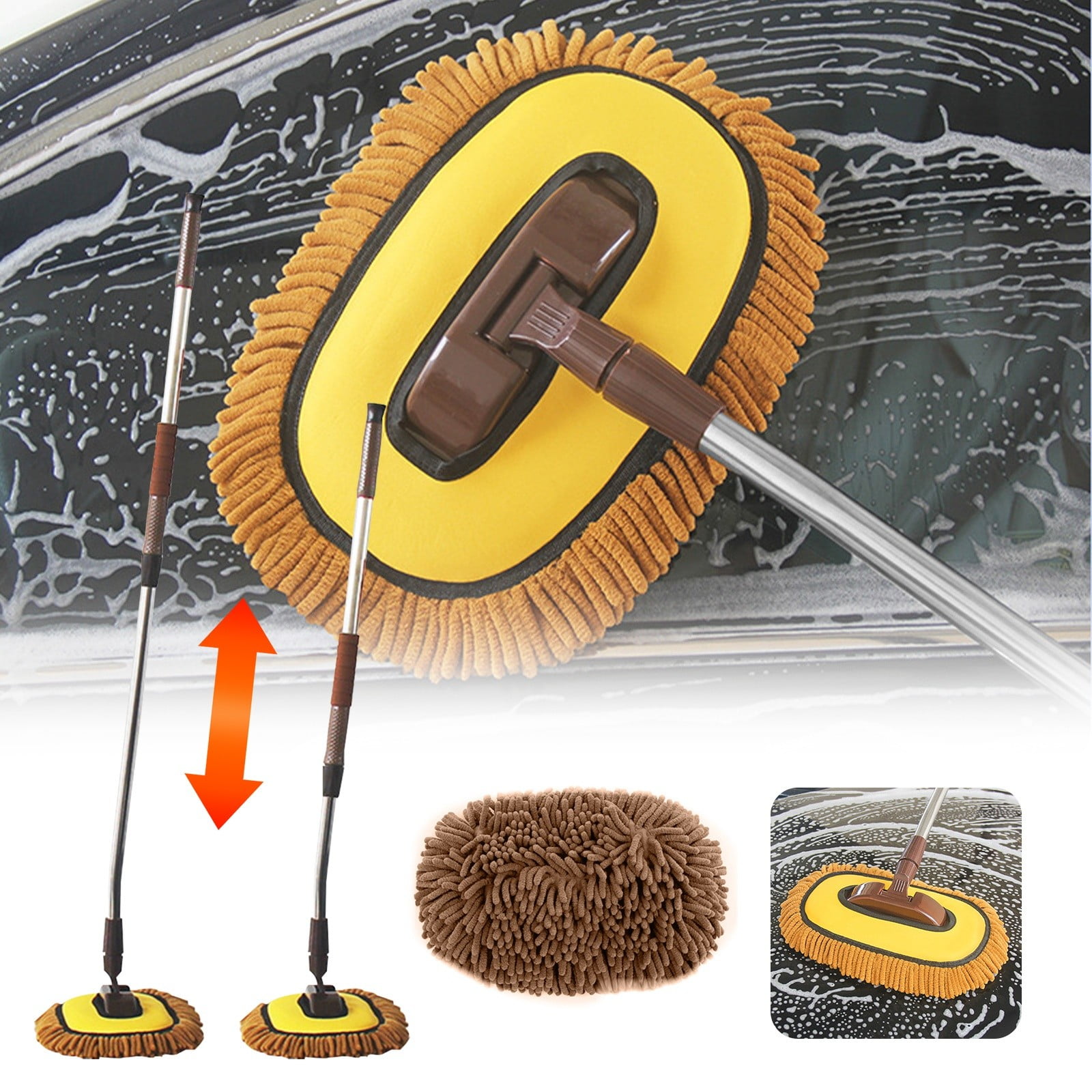 VALSEEL Car Wash Mop 15 Degrees Bend Car Cleaning Brush Car Wash Brush ...