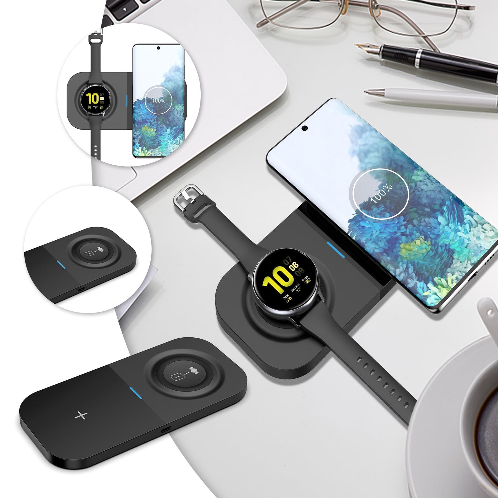 VALSEEL For Galaxy Watch4 ActiveS345 Galaxy Buds Two-in-one Mobile Phone Wireless Charger,black ...
