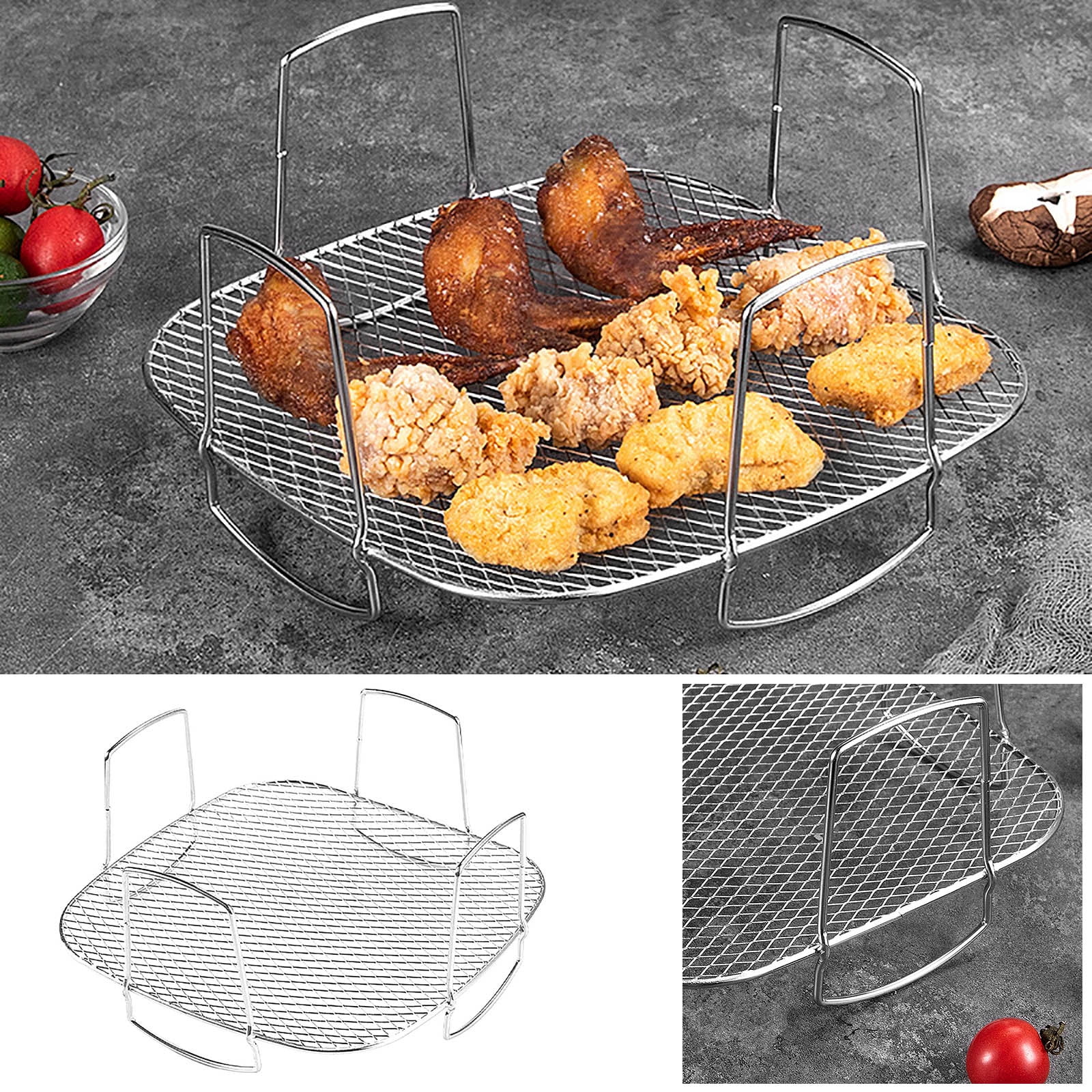 VALSEEL Kitchen Gadgets, Stainless Steel Frying Pan, Baking Rack ...