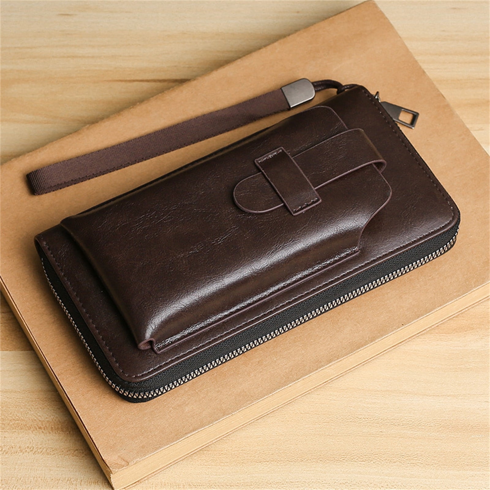 VALSEEL Large Capacity Long Men's Leather Zippered Wallet with Multiple ...