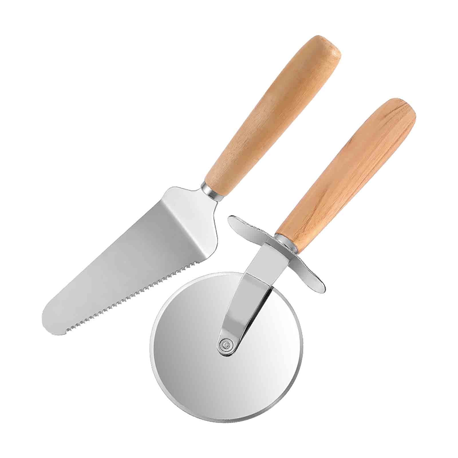 VALSEEL Stainless Steel Pizza Shovel with Wooden Handle, 2-piece Set Of ...