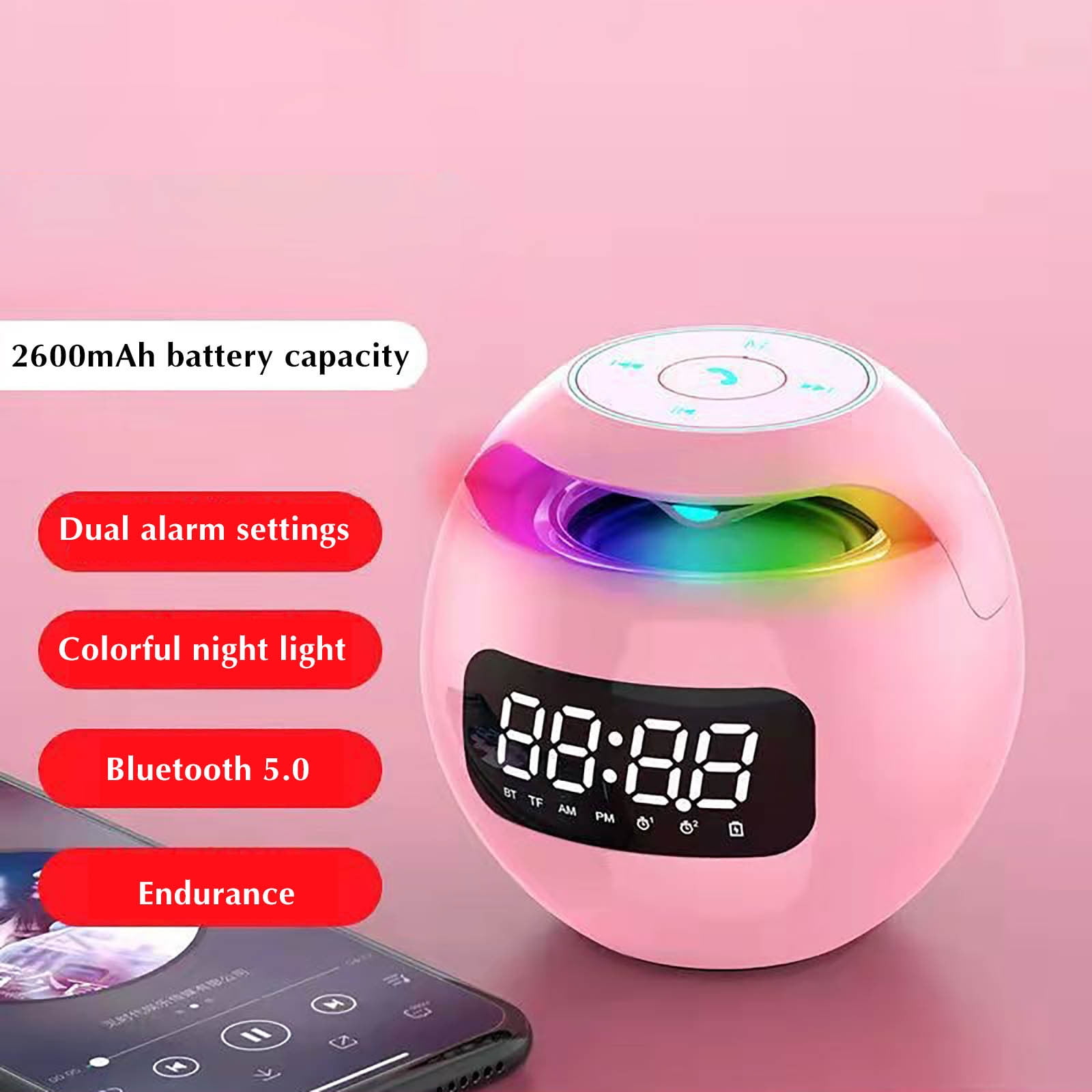 VALSEEL Wireless Bluetooth Speaker Colorful Subwoofer With LED Display ...