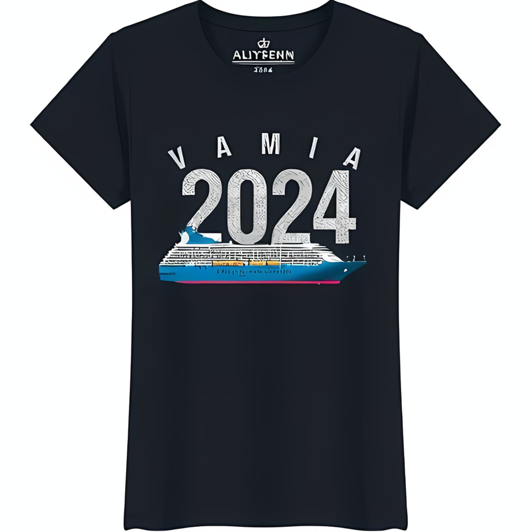 VAMIA 2024 Print Blue T-Shirt with Cruise Ship & Crown Design - Walmart.com