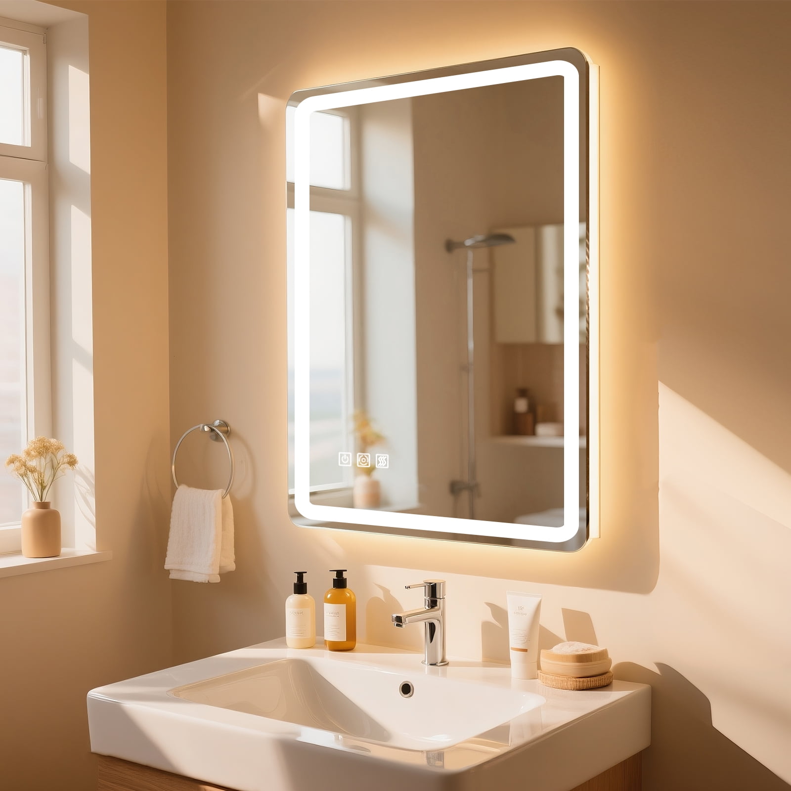 VAMOP 33" Bathroom LED Mirror,Shatter-Proof HD Tempered Glass LED ...