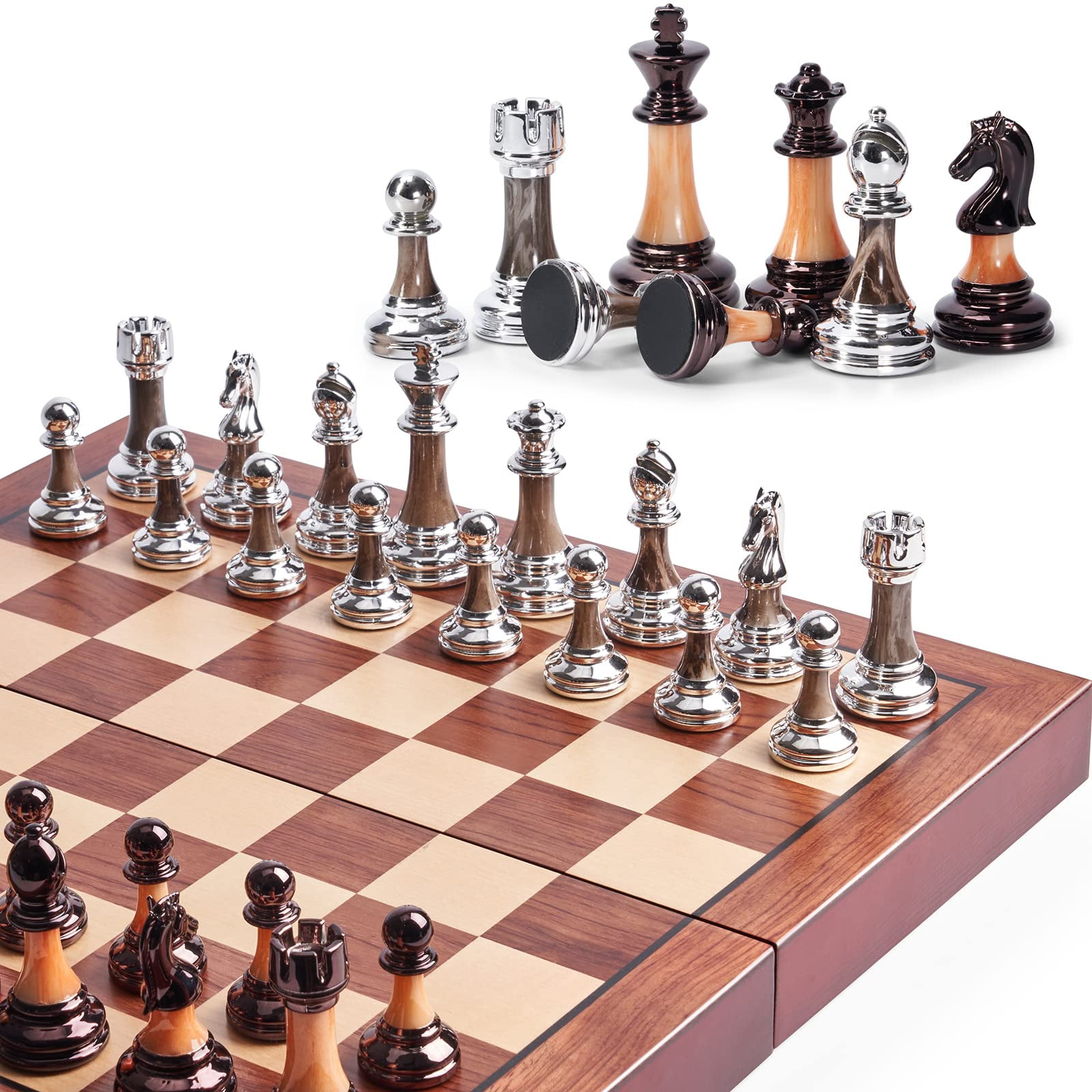 VAMSLOVE Chess Set Large 16''/42cm Folding Wooden Board with Deluxe ...