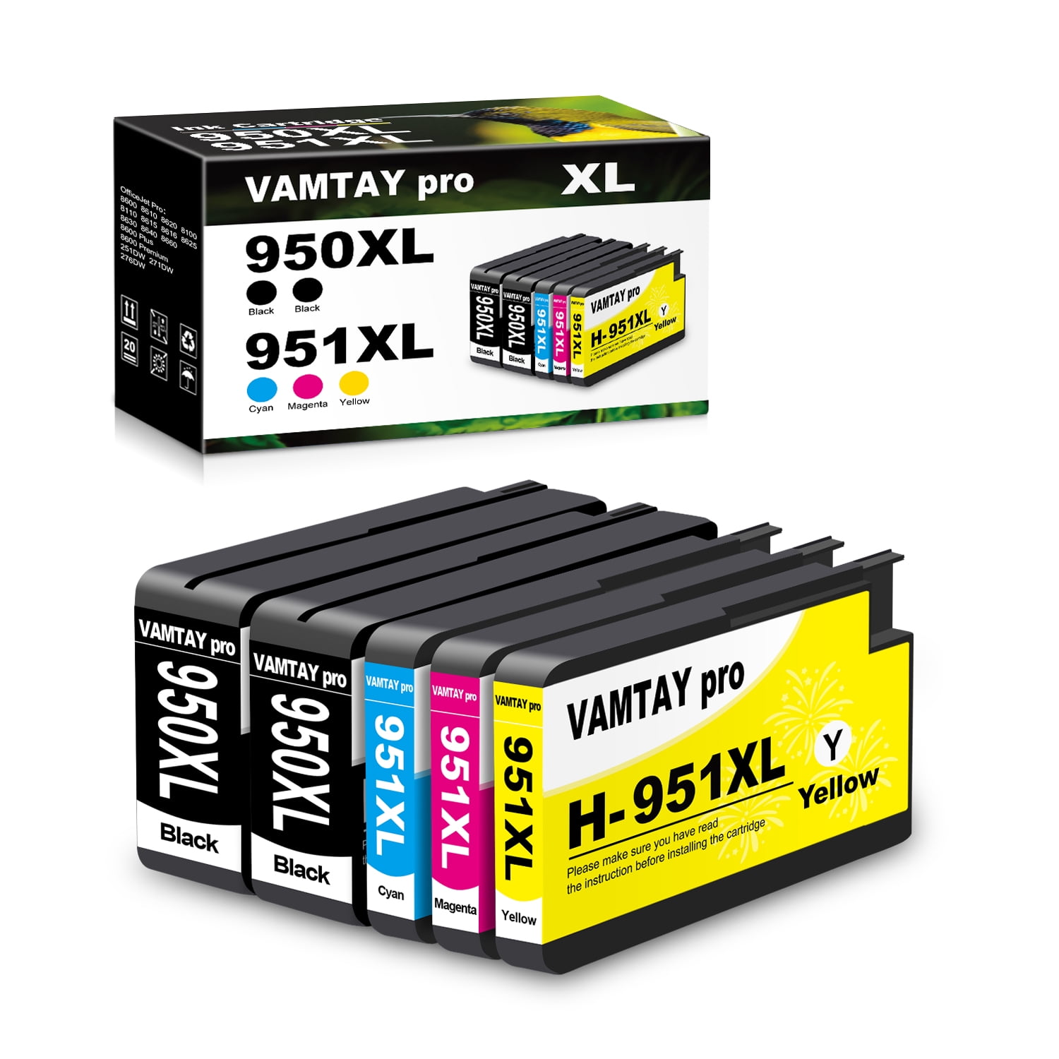 VAMTAY Pro High-Yield 950XL 951XL Ink Cartridges Combo Pack Compatible ...