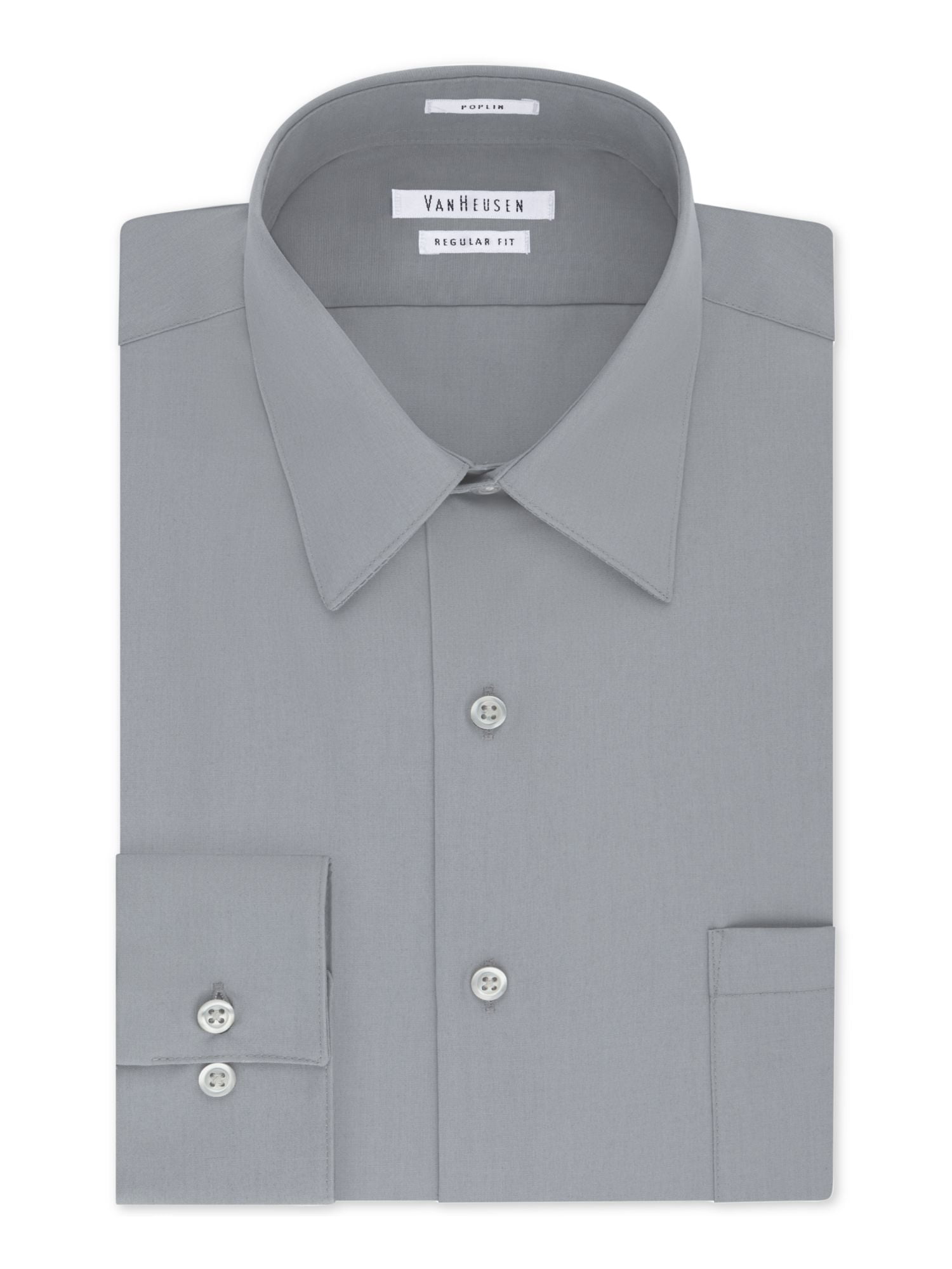 VAN HEUSEN Mens Gray Collared Classic Fit Poplin Dress Shirt 16- 36/37 ...