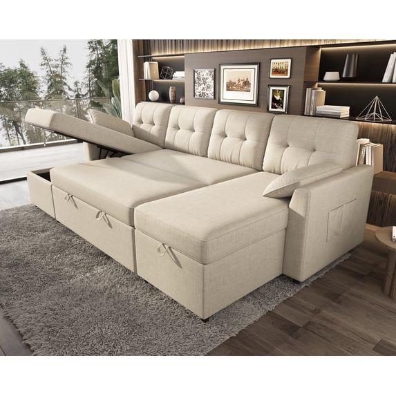 VANACC 112" Sectional Sofa with Double Storage Chaise,Reversible Pull ...