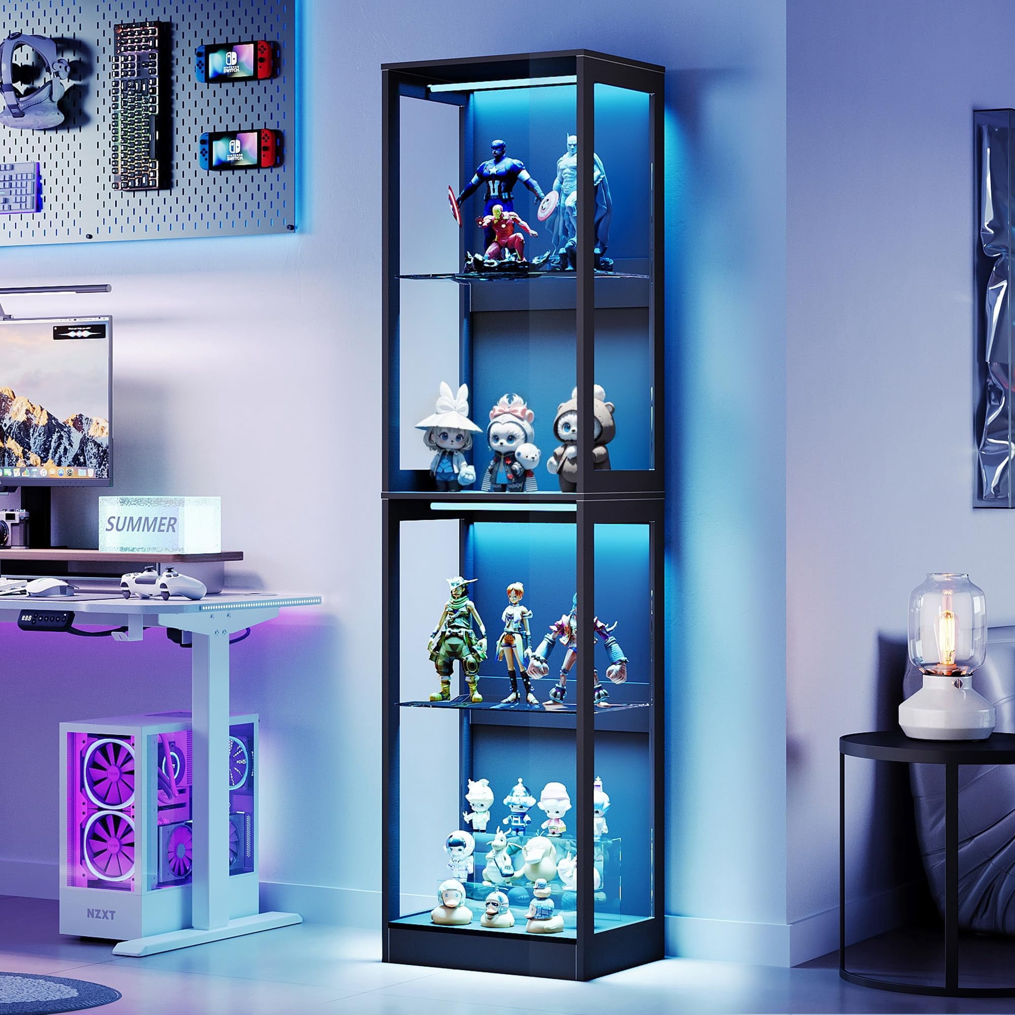 VANACC 18"×14" Display Cabinet with RGB Lights, 4-Tier Storage Display ...