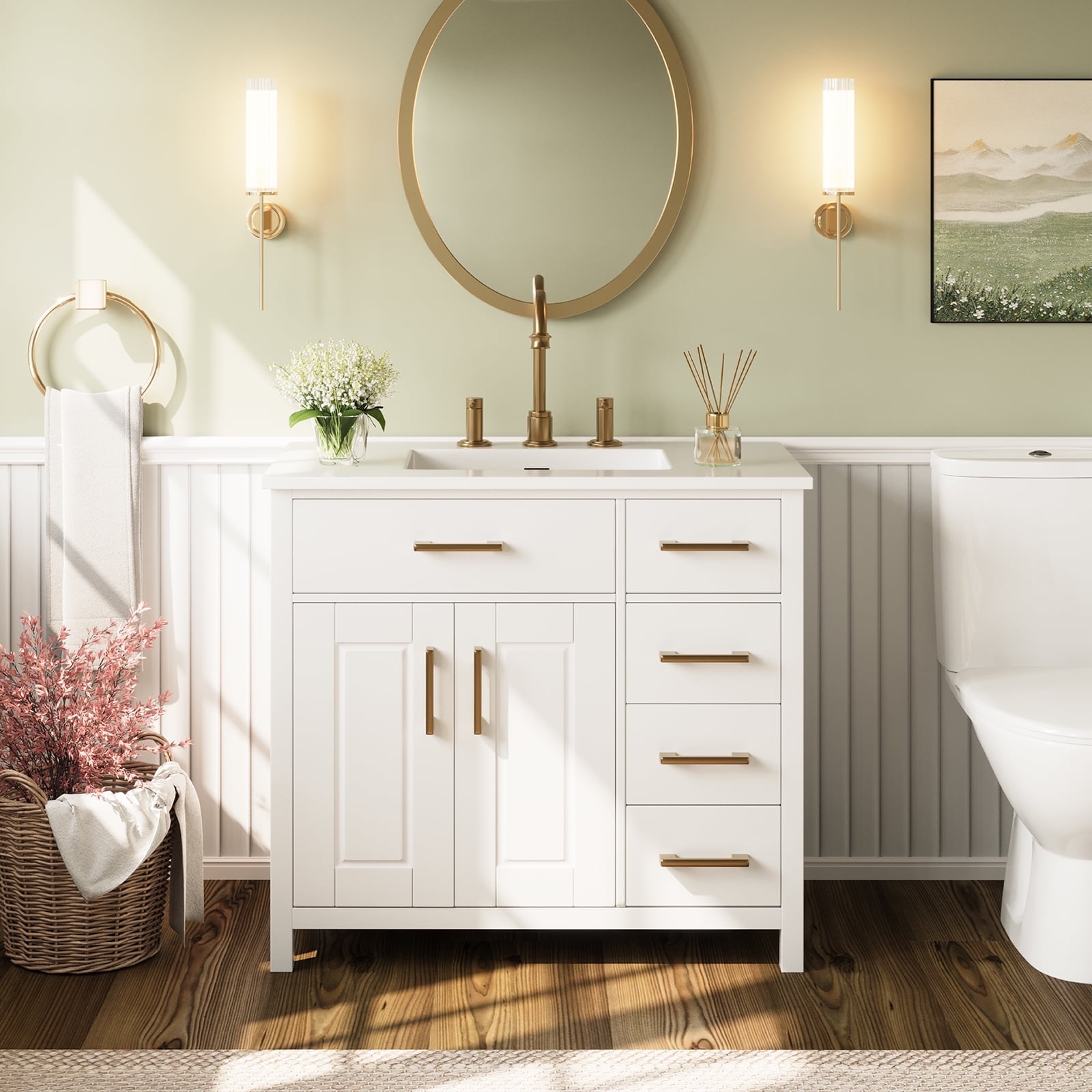 "AMERLIFE 36"" Modern Vanity & Sink Combo, Single Cabinet Set with ...