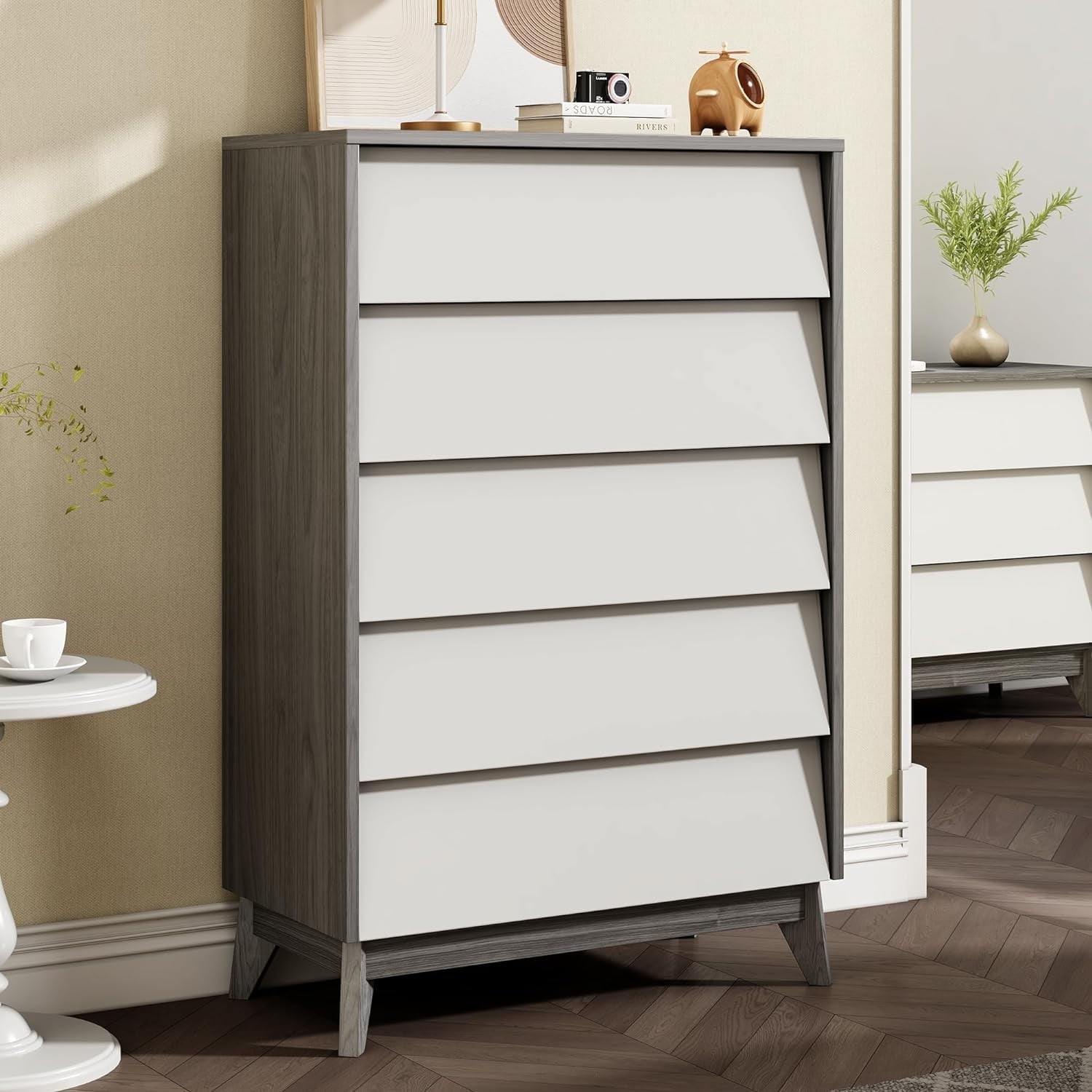 VANACC 5 Drawer Dresser for Bedroom,Wood Tall Dresser Chest of Drawers ...