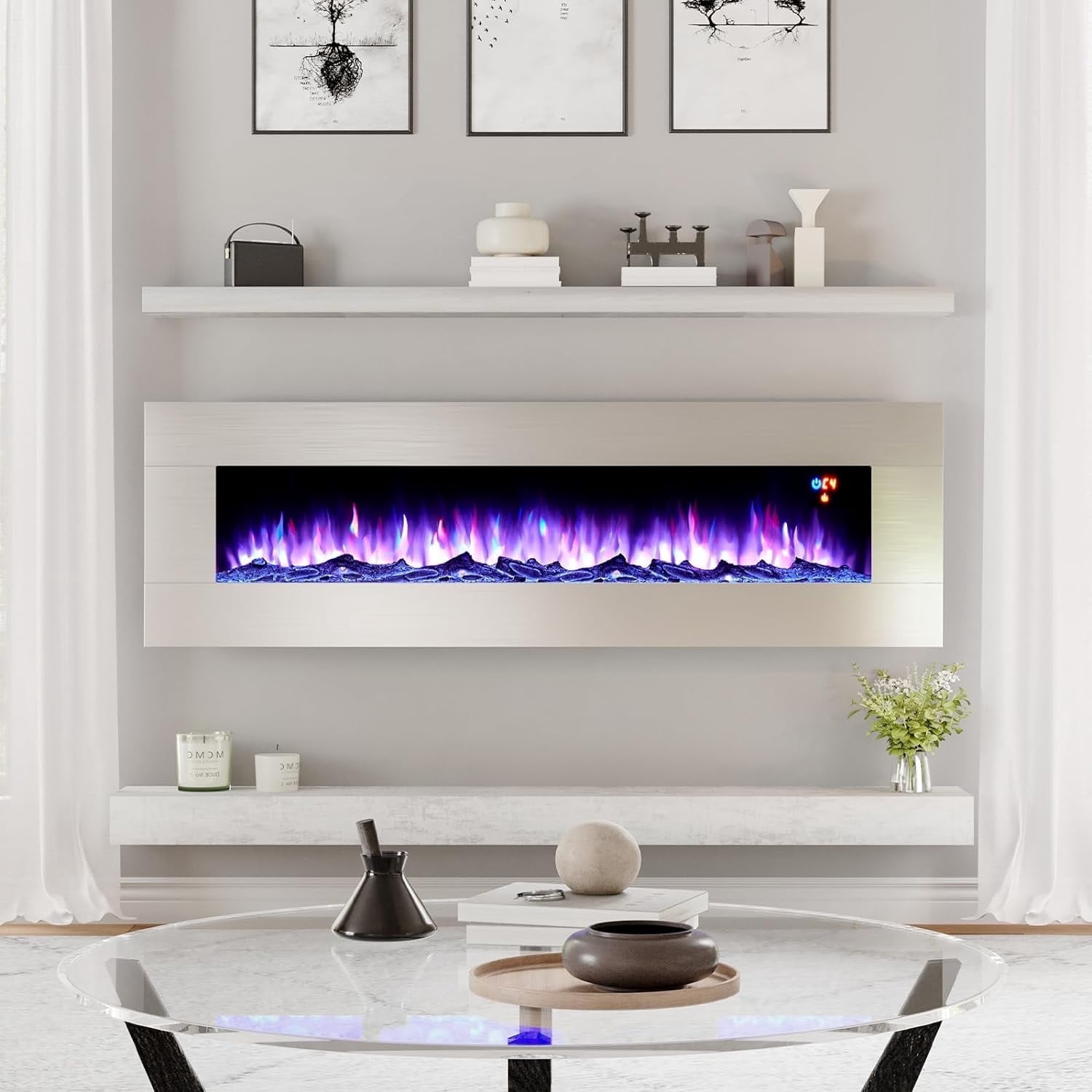 "LUXOAK 60"" Wall Mount Electric Fireplace with Remote Control ...