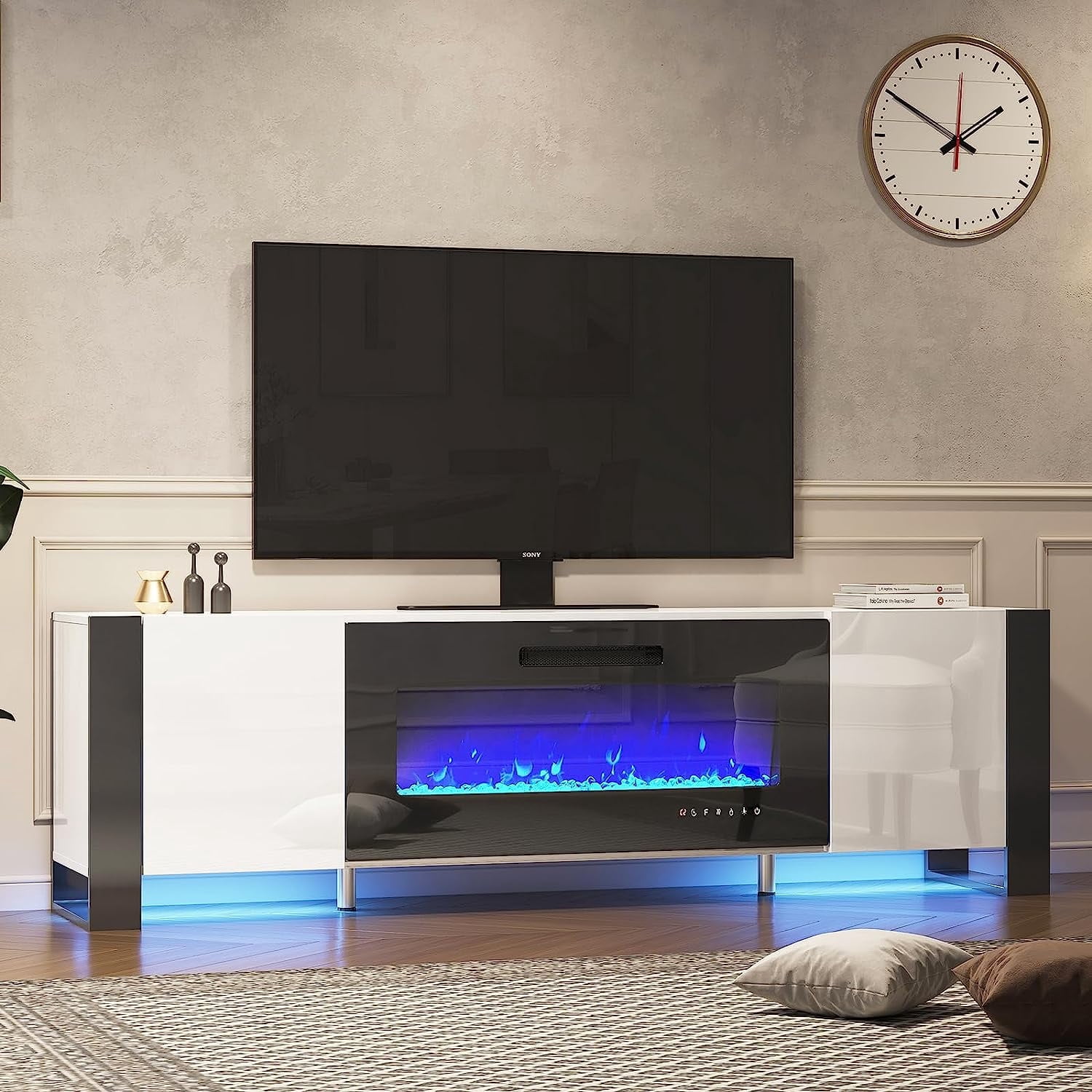"LUXOAK 70"" Fireplace TV Stand, 36"" Electric Fireplace, Fits TVs up ...