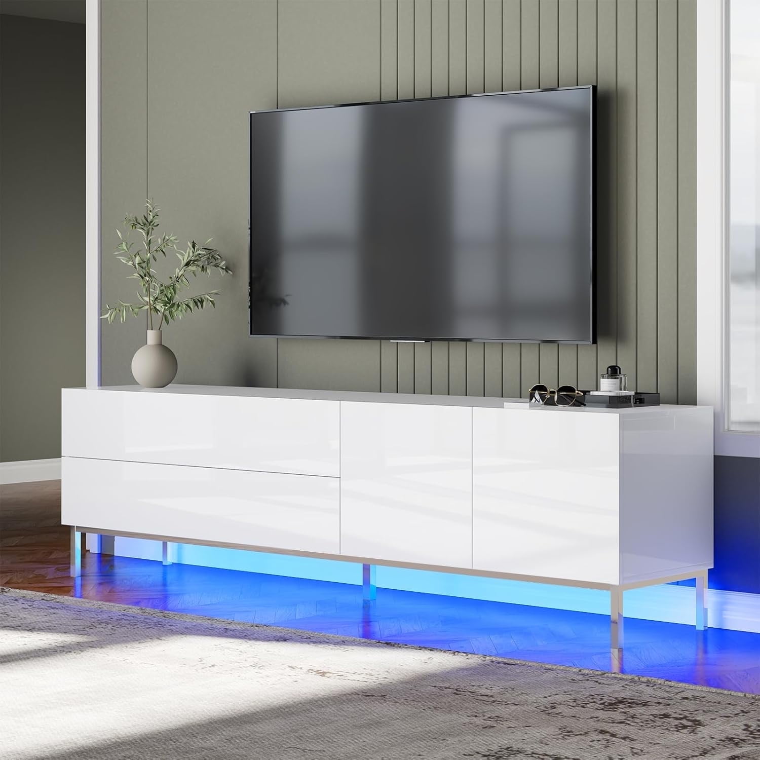 VANACC 70in LED TV Stand for TVs up to 80", Modern High-Gloss ...