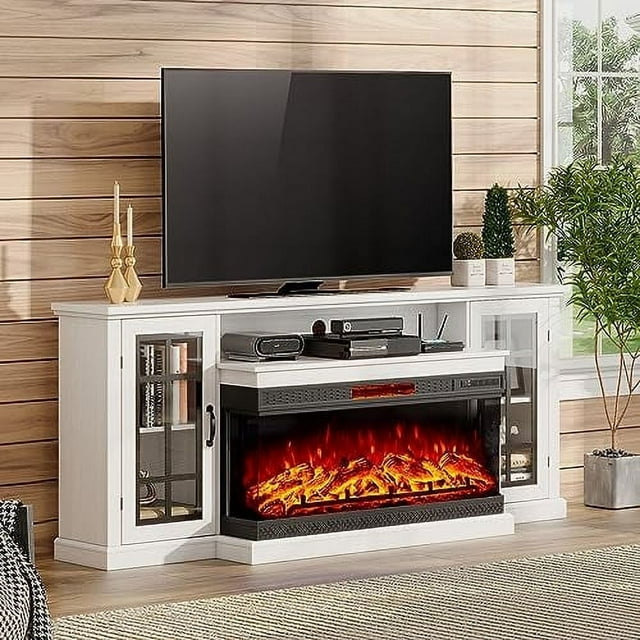 VANACC 75in 3-Sided Glass Fireplace TV Stand for TVs up to 85 ...