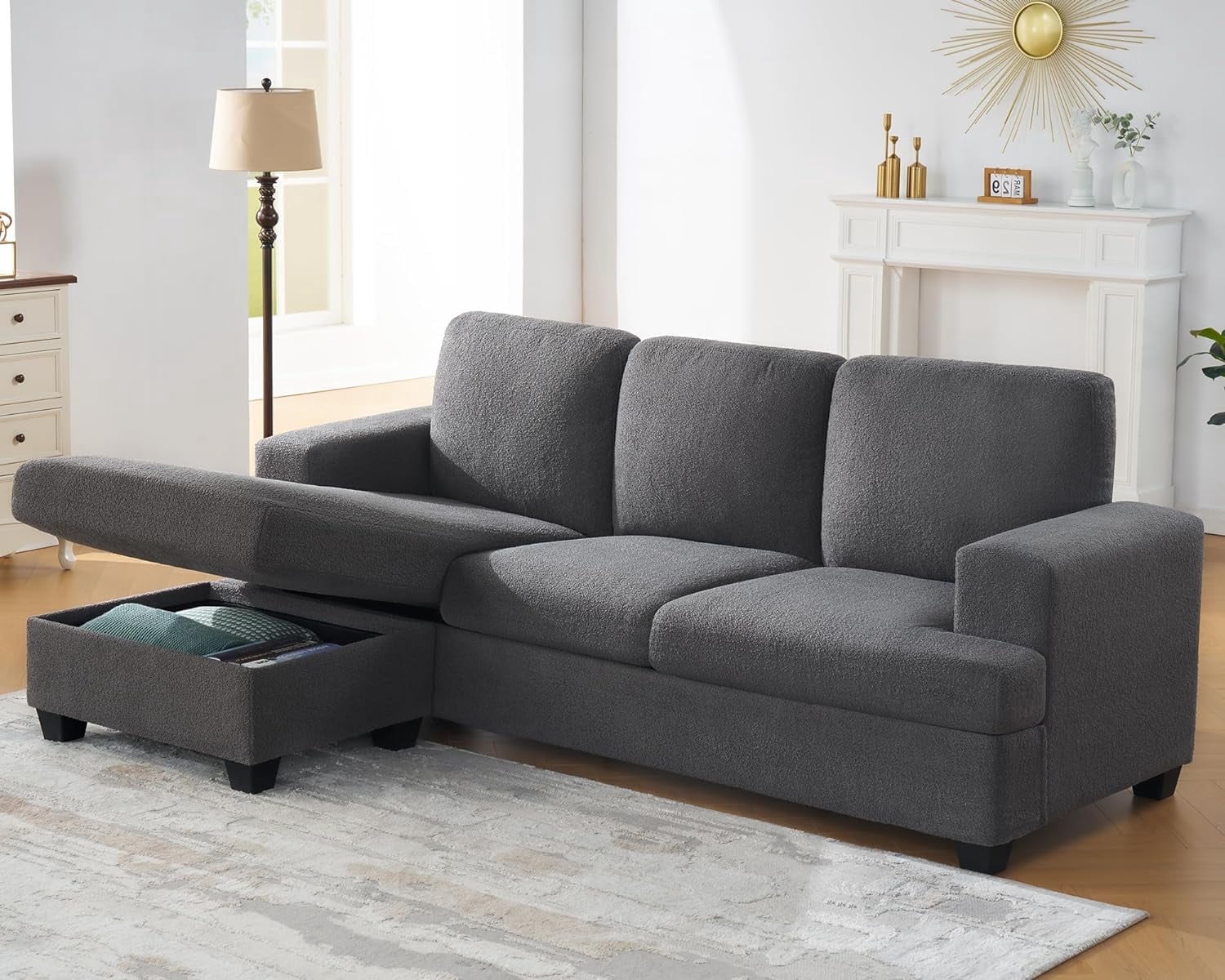 VANACC 89 Inch L Shape Couch, Reversible L Shape Sofa with Chaise ...
