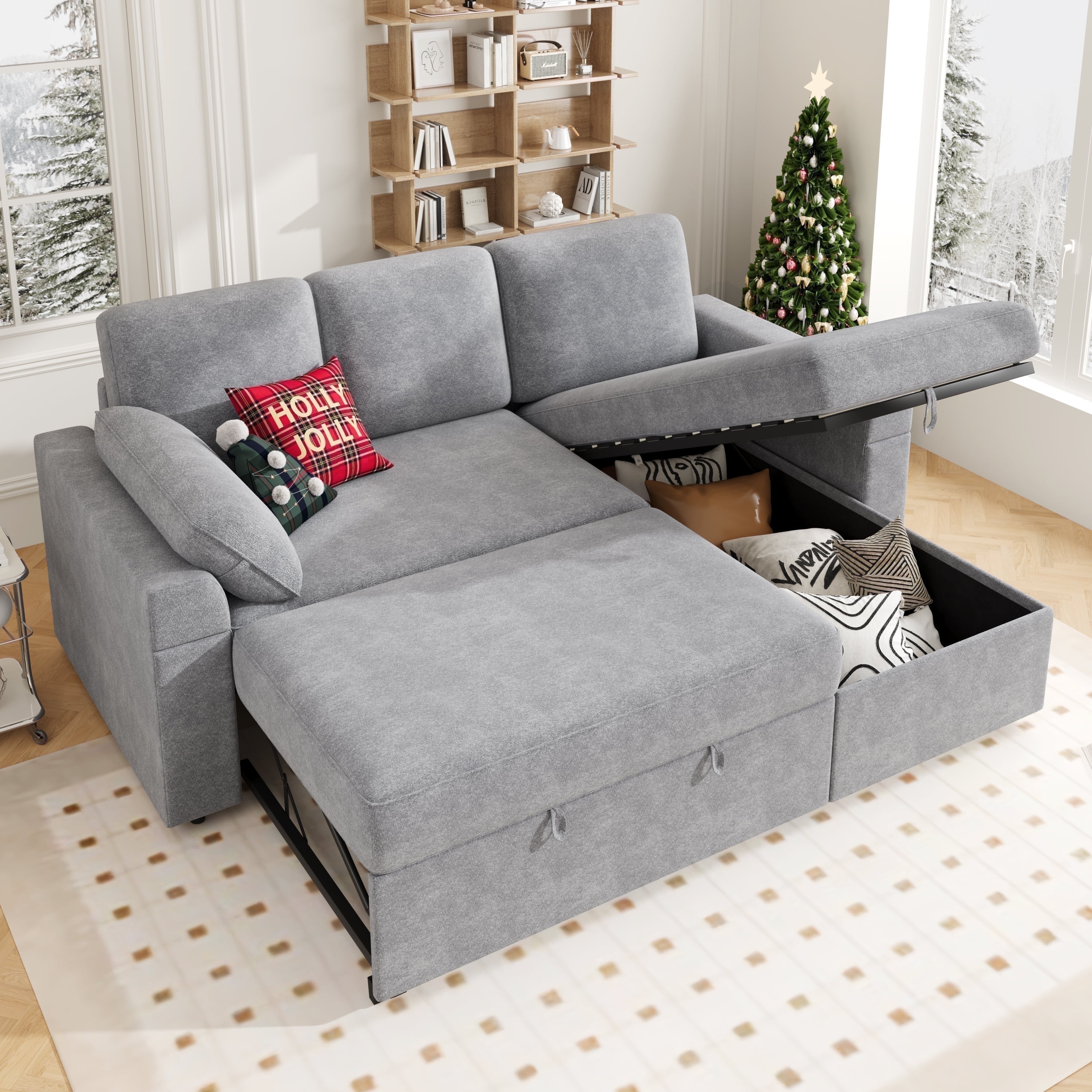 VANACC 91" Sectional Sofa Bed with Storage,Reversible Pull Out Sleeper ...
