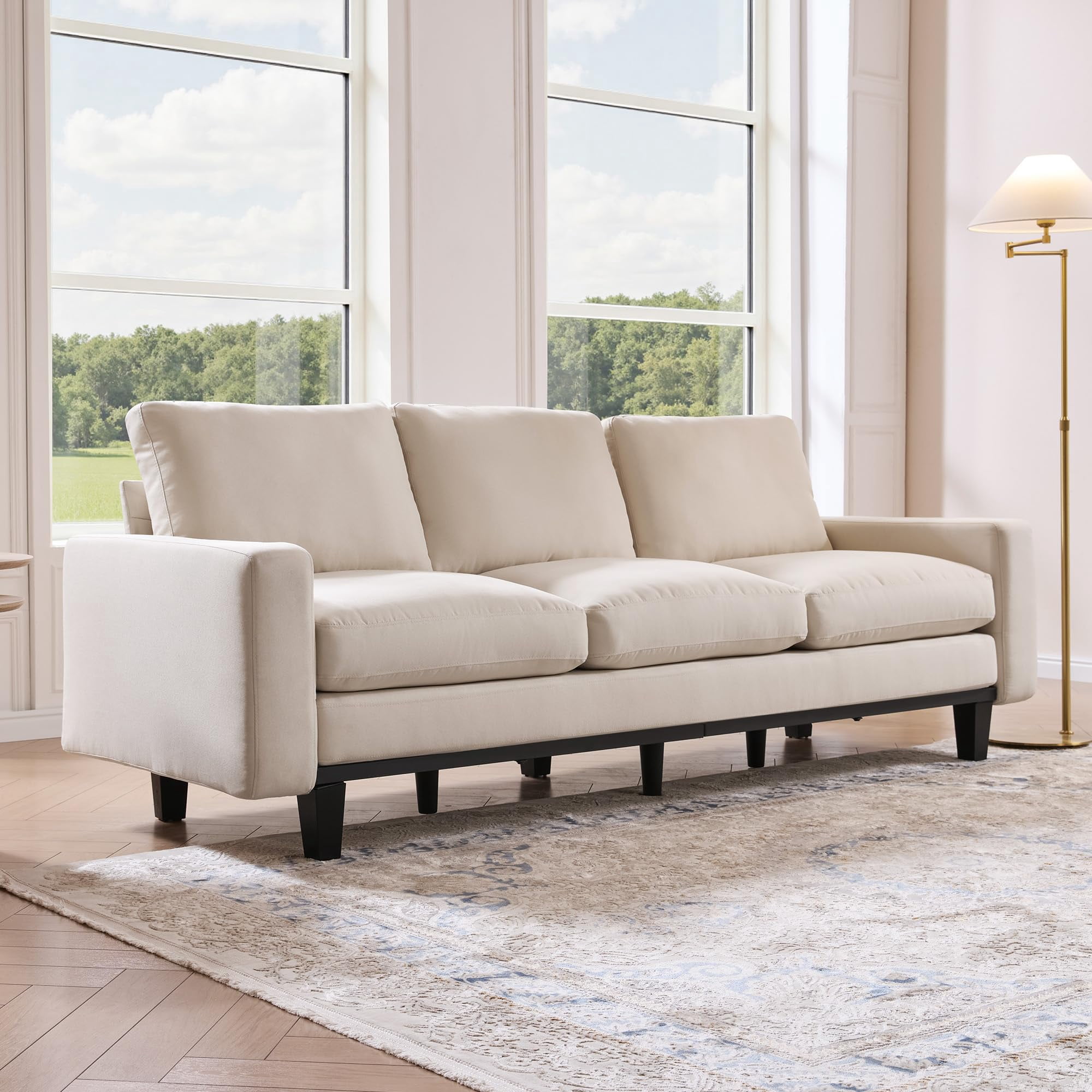 VanAcc 74.8" 3 Seater Sofa with 22" Deep Seat, Beige Couch for Living ...