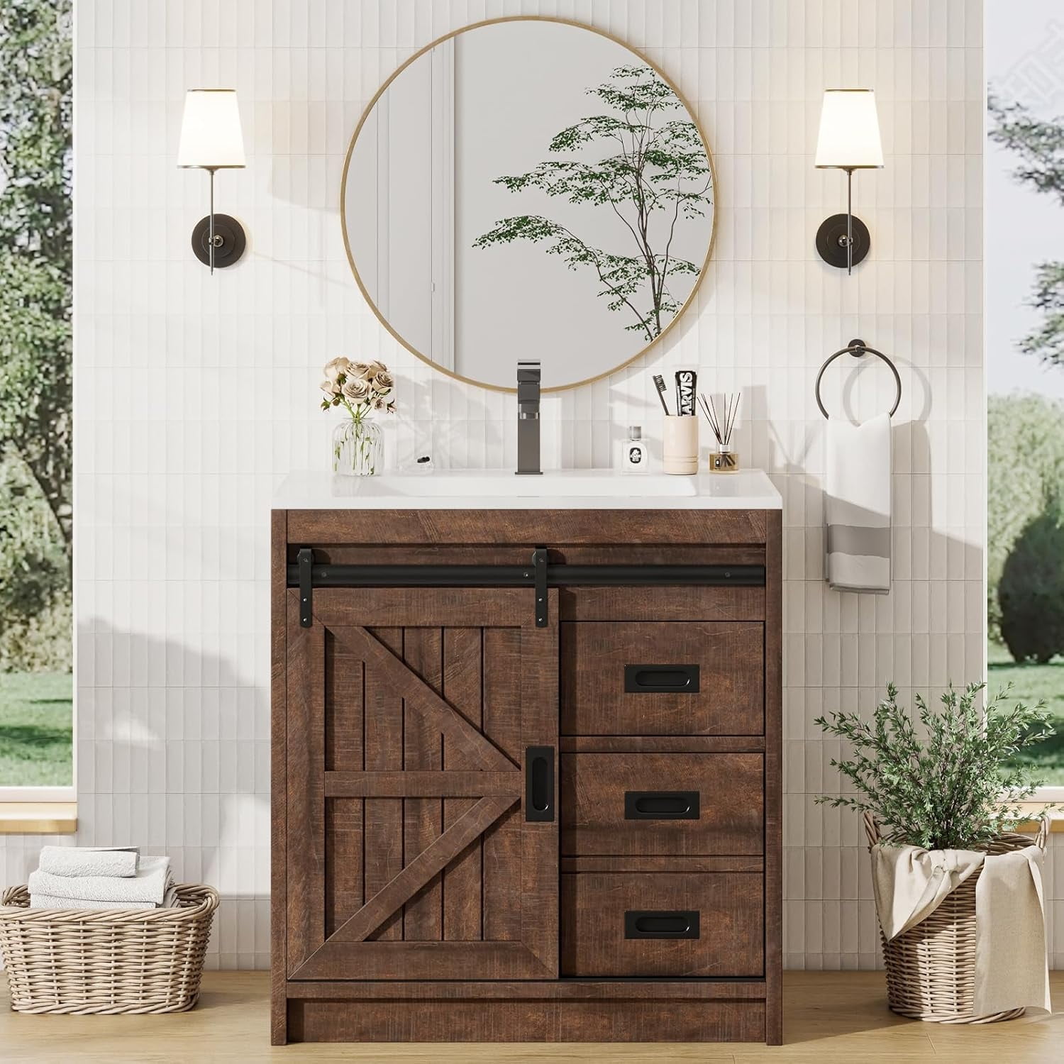 Charming Small Farmhouse Bathroom Vanity with Sink for Rustic Charm