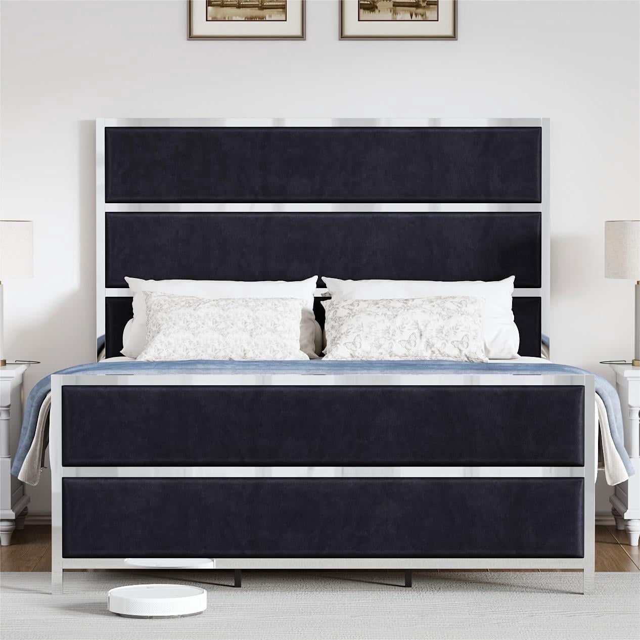 VANACC King Upholstered Bed Frame with 59" Tall Headboard & Footboard ...