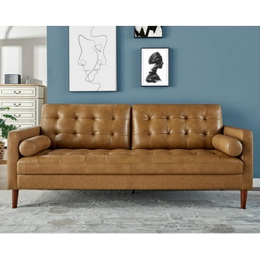 Chase Mid Century Modern Tan Genuine Top Grain Leather 3-Seater Sofa ...