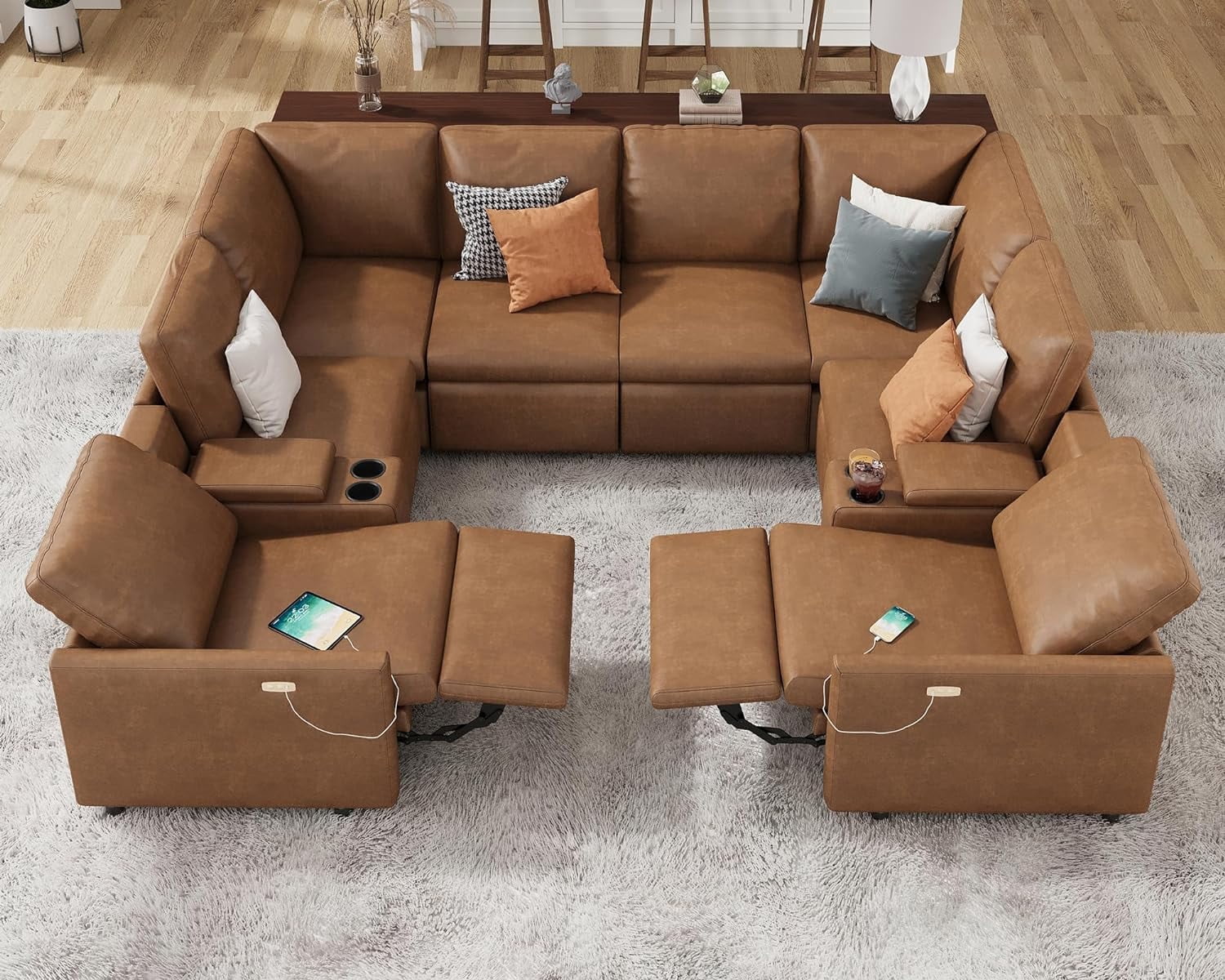 VANACC Power Recliner, U Shaped Couch with Cup Holder& USB, 8 Seats ...