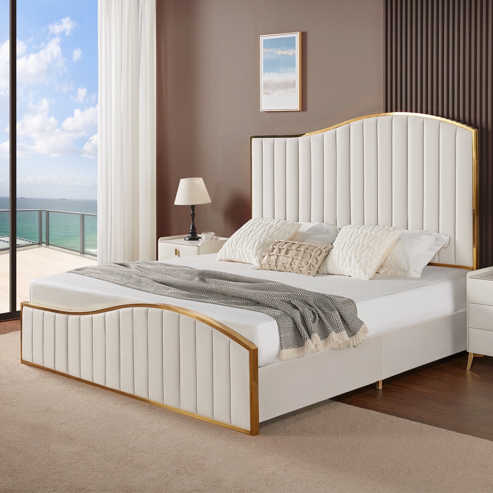 "Howe Queen Size Tall Fabric Head Tufted Bed Frame, 61.4"" Vertical ...