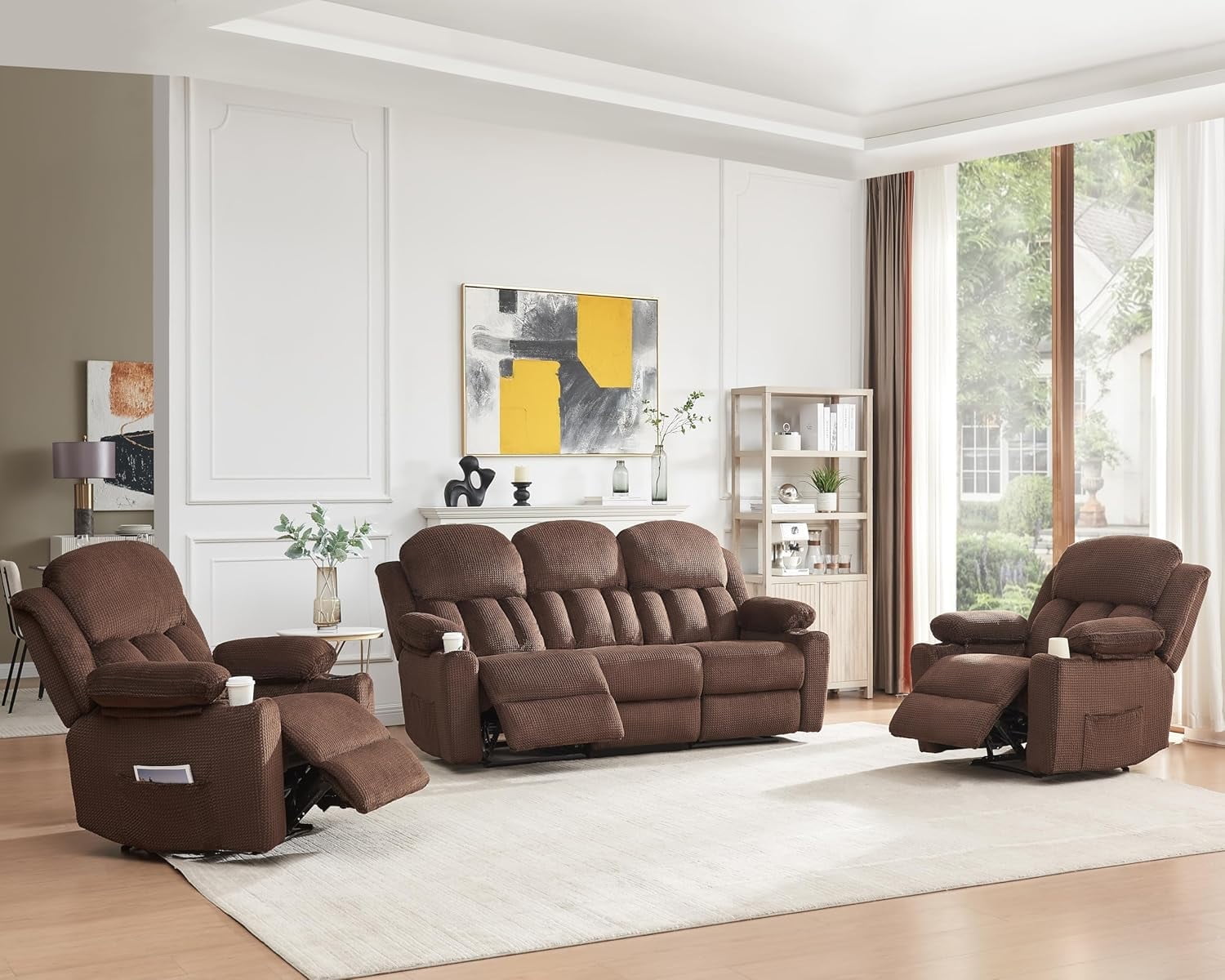 VANACC Recliner Couch, Recliner Sofa Set with Cup Holders, Reclining ...
