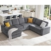 Hommoo Flannel & PVC L-Shaped Sectional Couch and Sofa Set, Modern ...