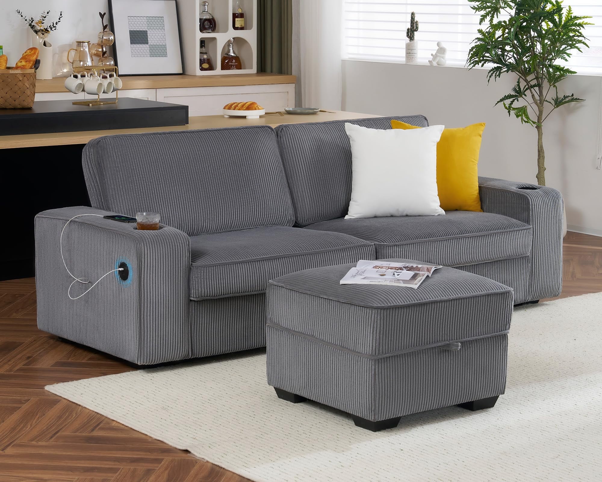 VANACC Sofa, 3 Seater Sofa- Deep Seat Sofa with Storage Ottoman, Comfy ...