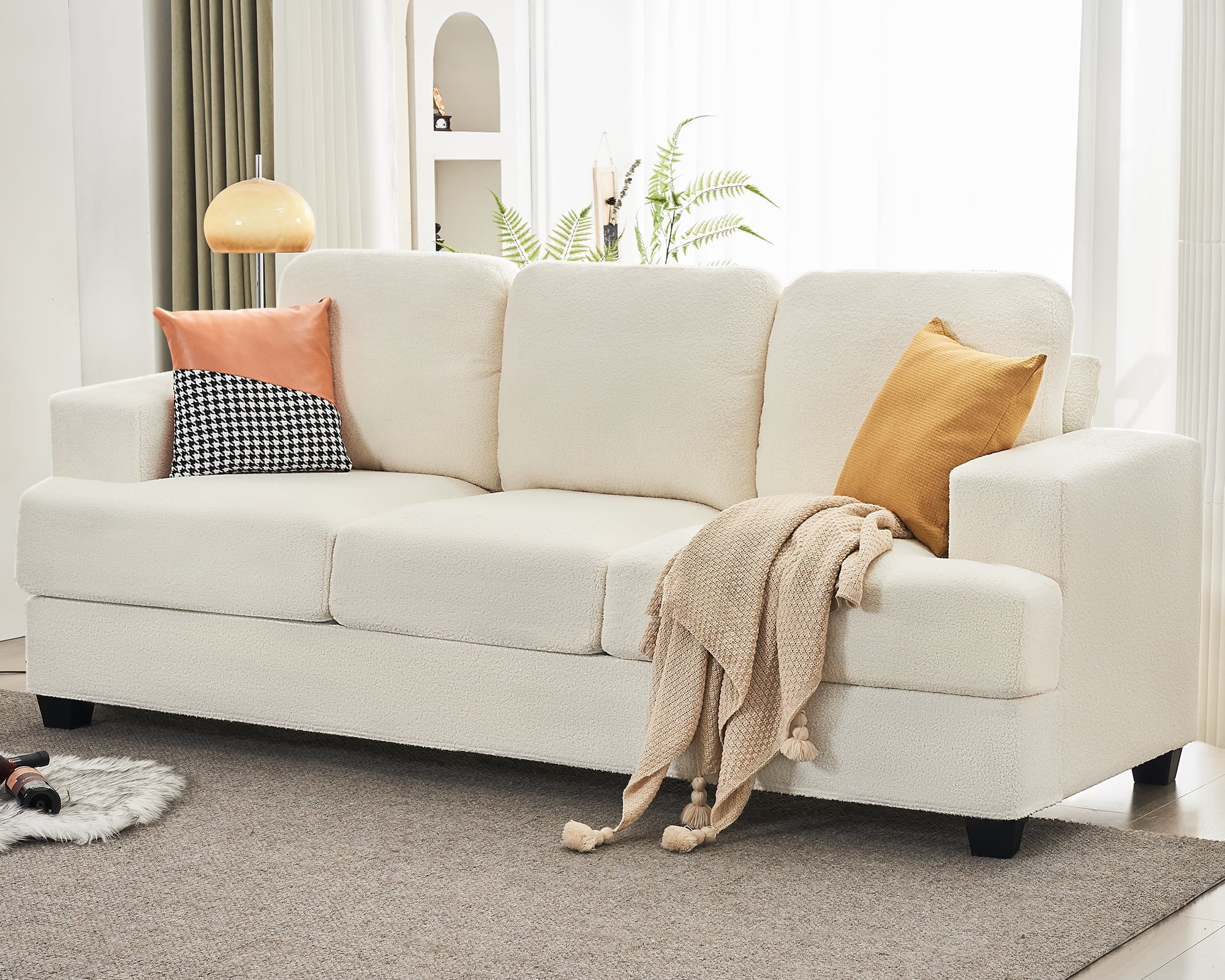 Amerlife High Strong 3 Seater Comfy Deep Seat Sofa, 89 inch, Bouclé ...