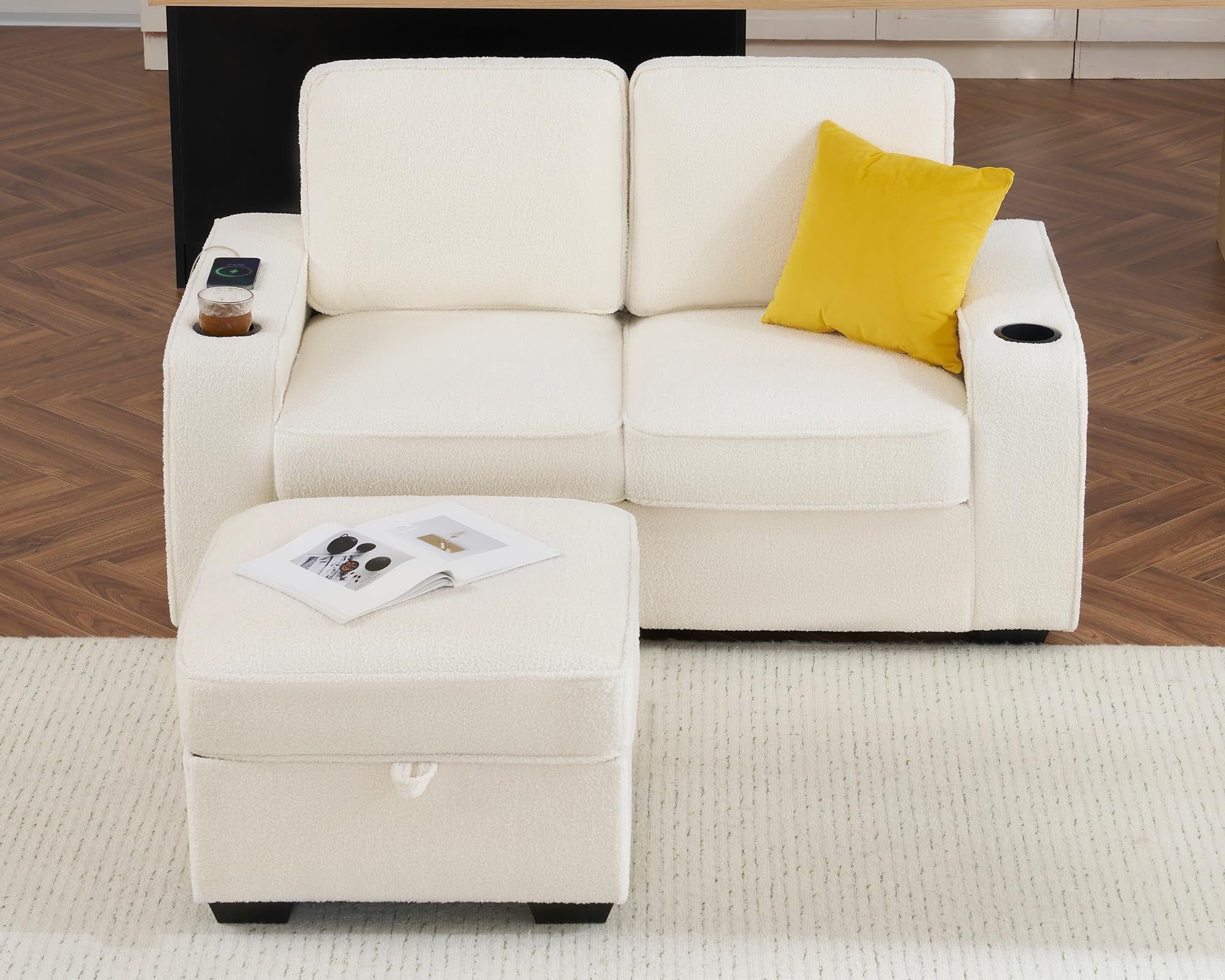 VANACC Sofa, Loveseat with Storage Ottoman, Modern Sofa with Cup ...