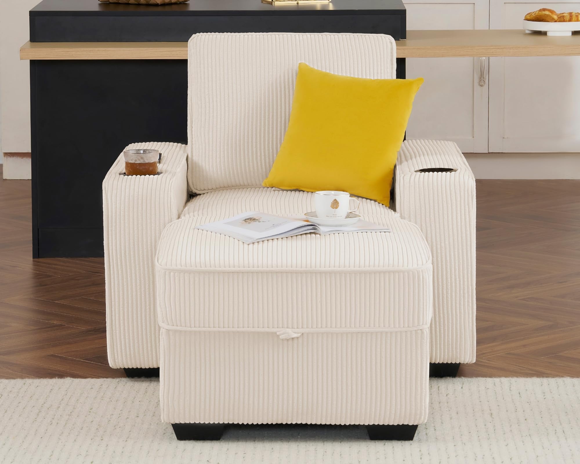VANACC Sofa, Sofa Chair with Storage Ottoman, Modern Sofa with Cup ...