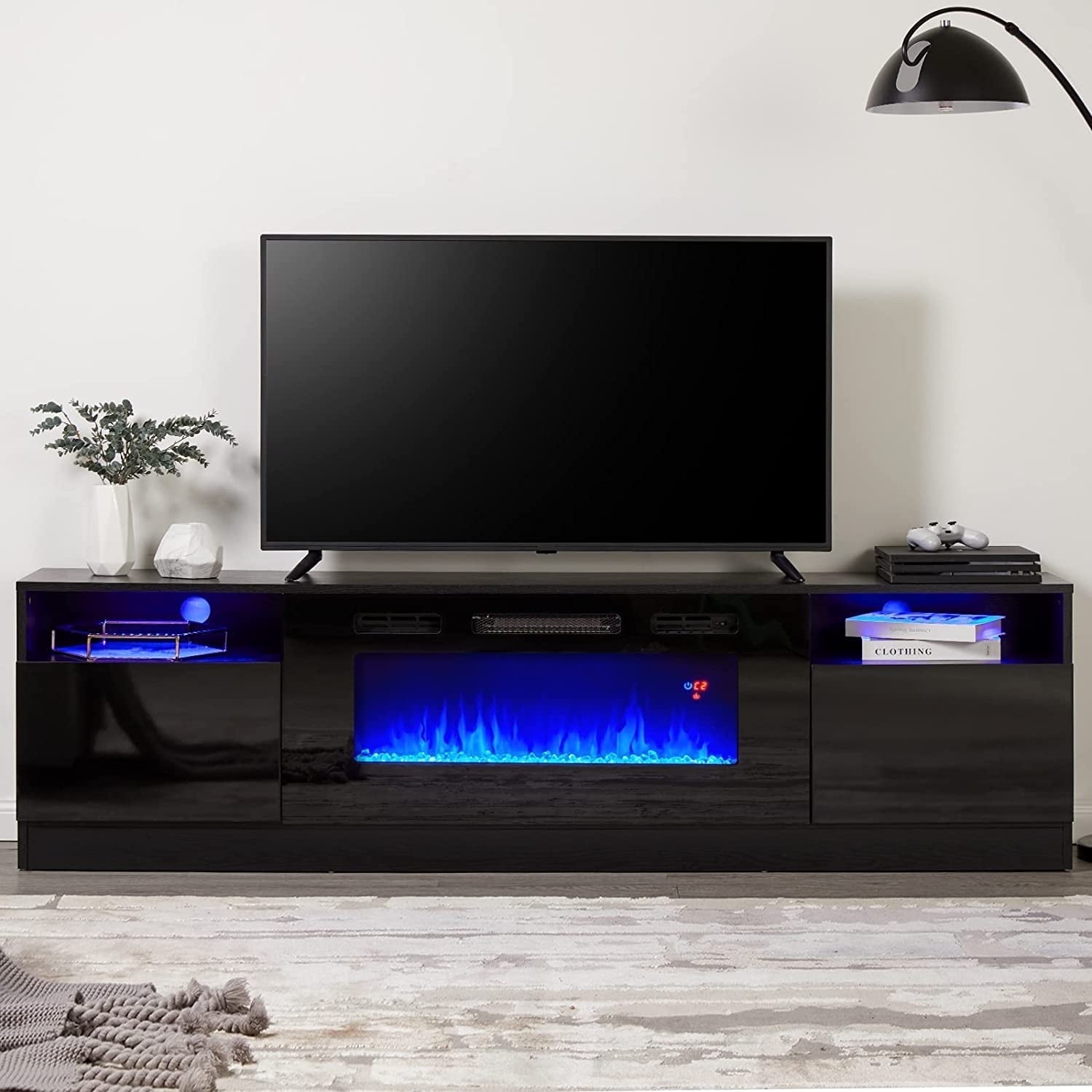 VanAcc 80" TV Stand with 40" Electric Fireplace Large Modern Wood ...