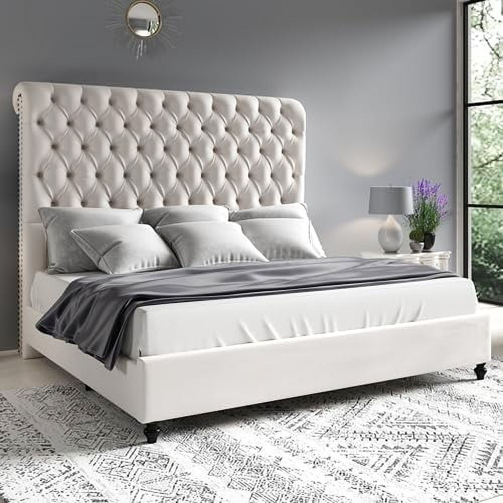 VANACC Upholstered Sleigh Platform Queen Bed Frame with Diamond Deep ...