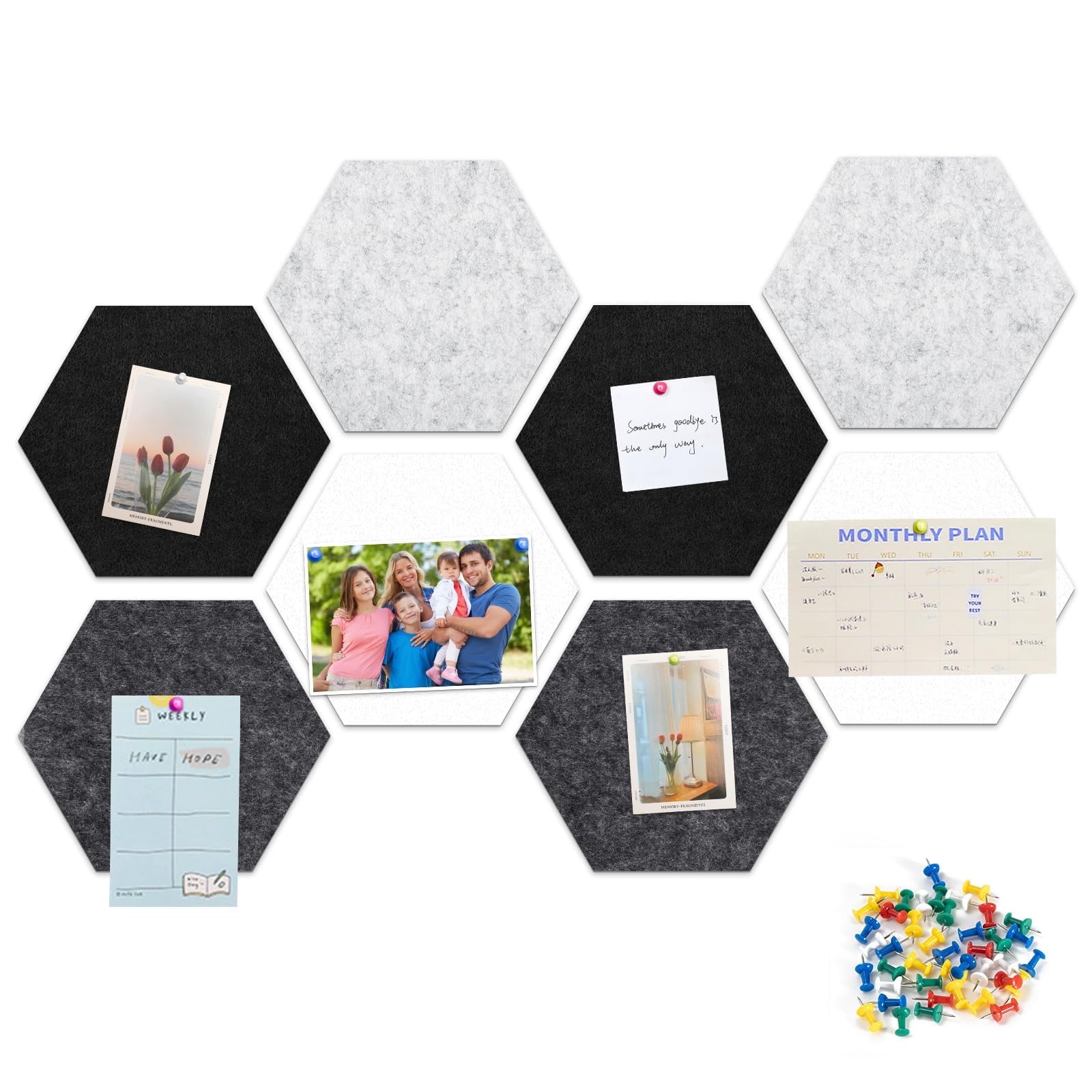 VANCORE 12" Felt Pin Board Tiles – Hexagon Bulletin Boards with 30 Push ...