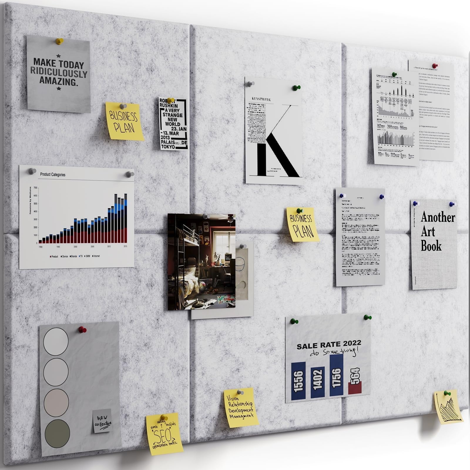 VANCORE Cork Board Felt Thickened Board Tiles for Walls with 45 Push ...