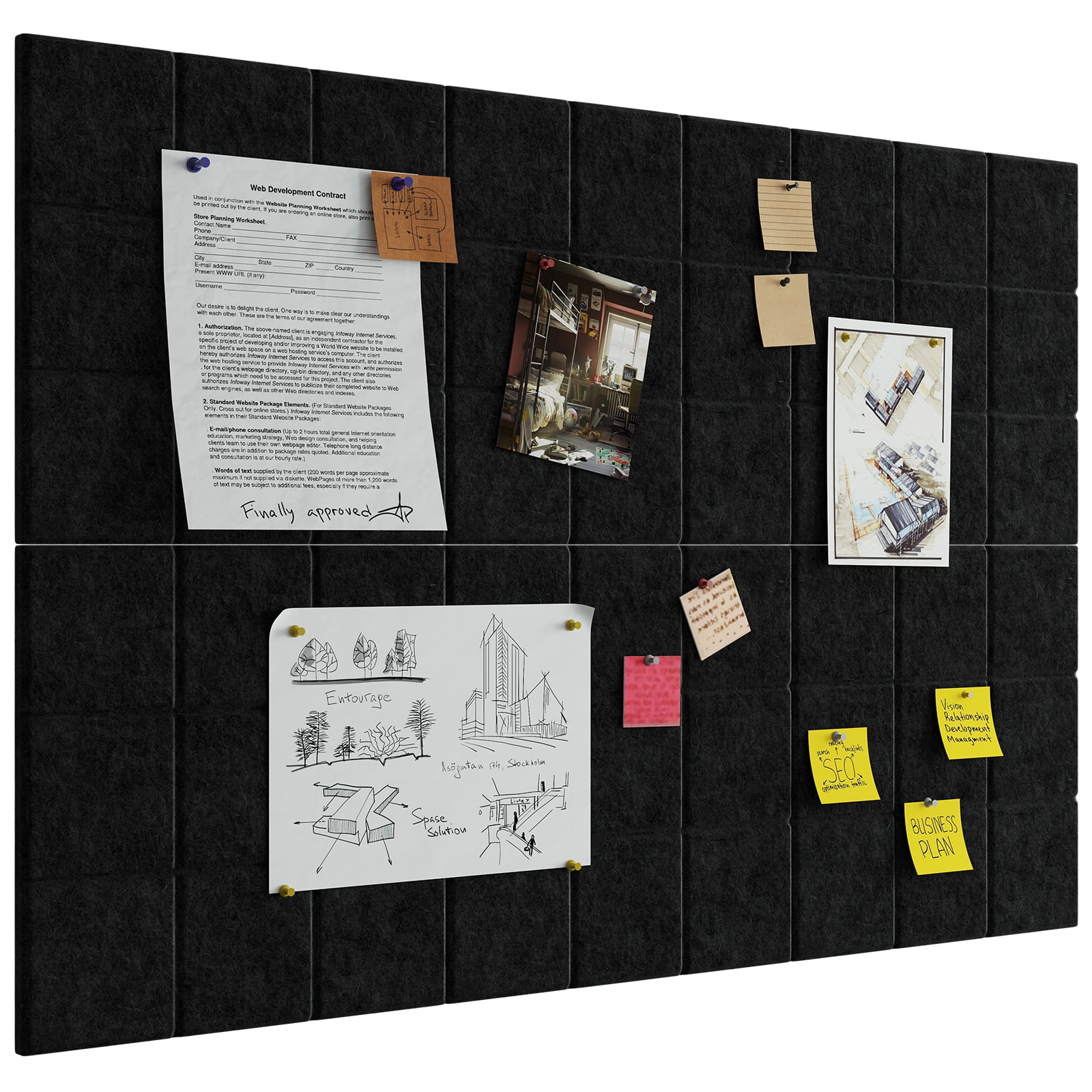 VANCORE Felt Cork Bulletin Board, 11.8"x11.8" Pack of 6 with 30 Pins ...