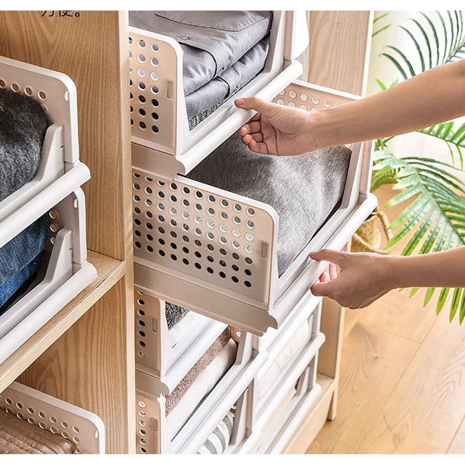 VANCORE Stackable Shelf Baskets Organizer Folding Wardrobe Closet ...