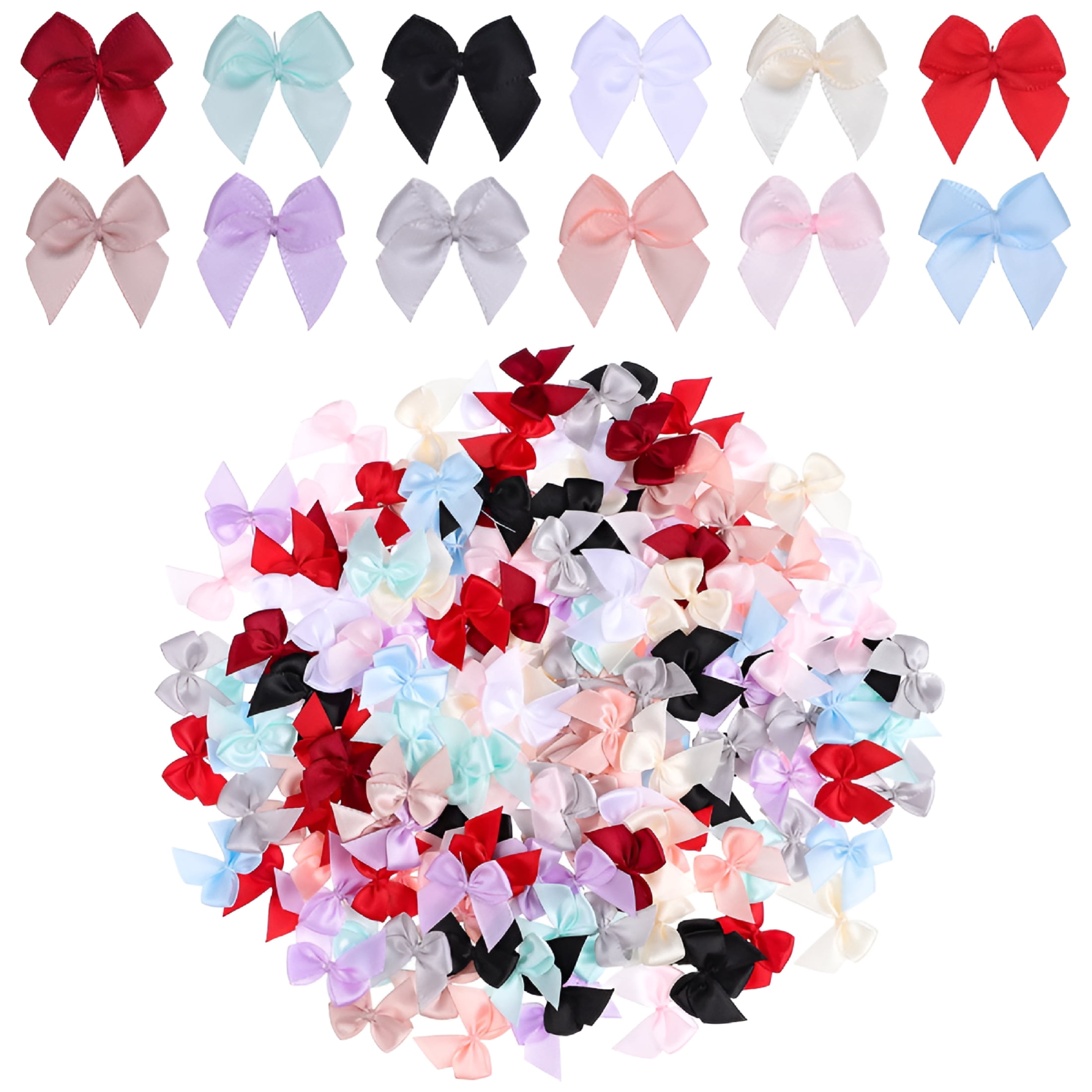 VANIDO 180pcs Mini Satin Bows Tiny Bow Decoration Fabric Bow Applique ...