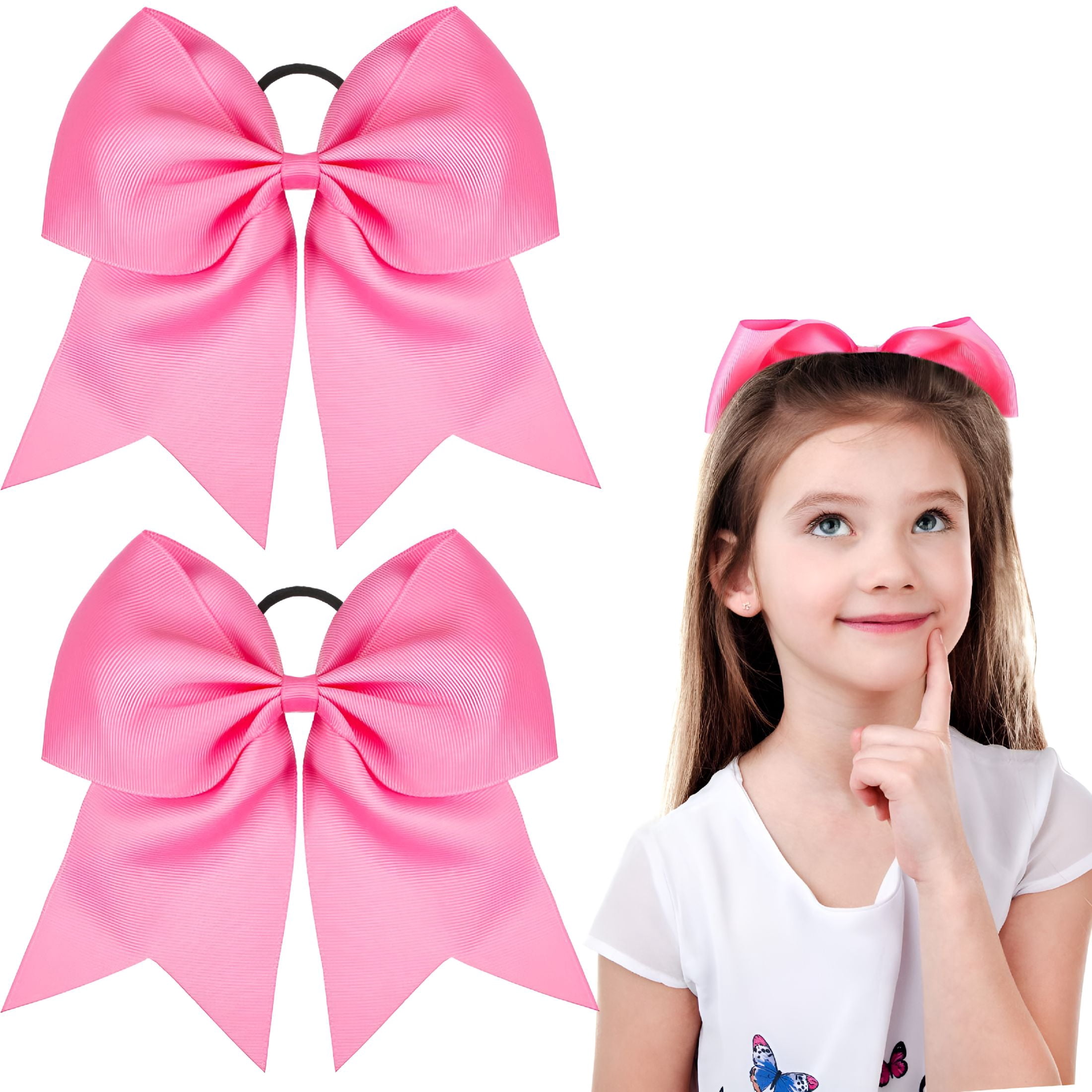 VANIDO 2 Packs Jumbo Cheerleading Bow 8 Inch Hair Bows with Ponytail ...