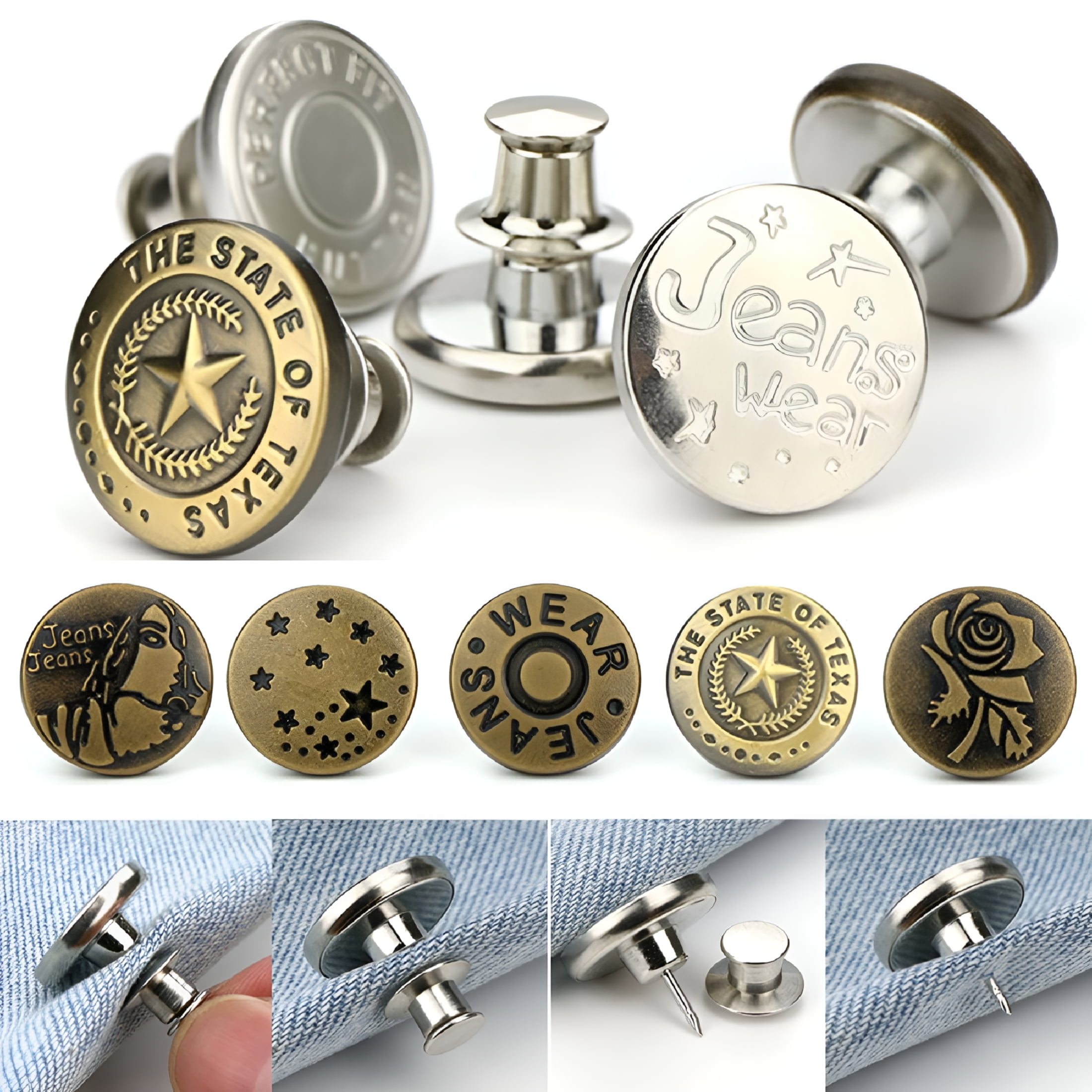 VANIDO 2 Sets Button Pins for Jeans,Perfect Fit Jean Button Replacement ...
