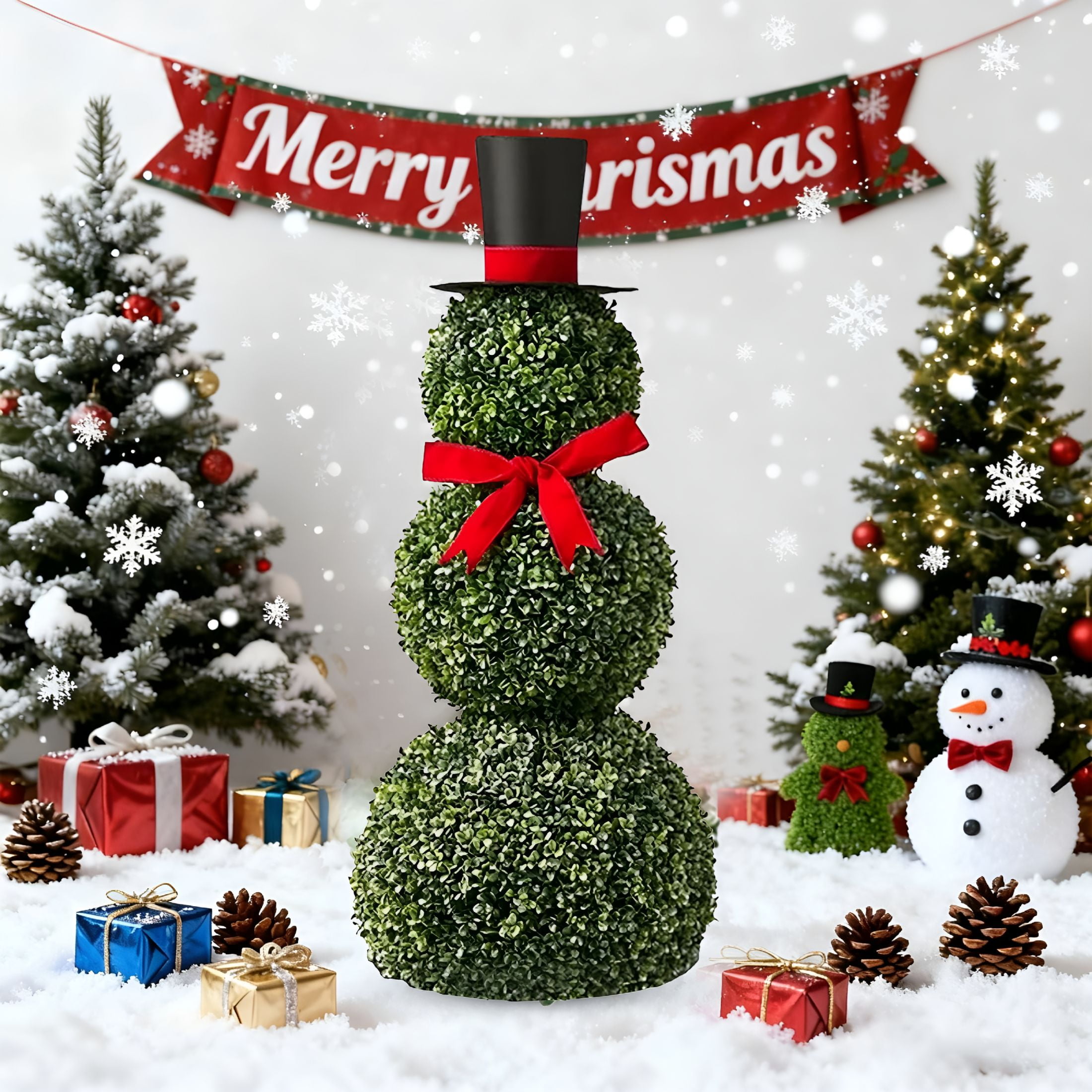VANIDO Christmas Snowman Topiary 32'' Artificial Snowman Shaped Topiary ...