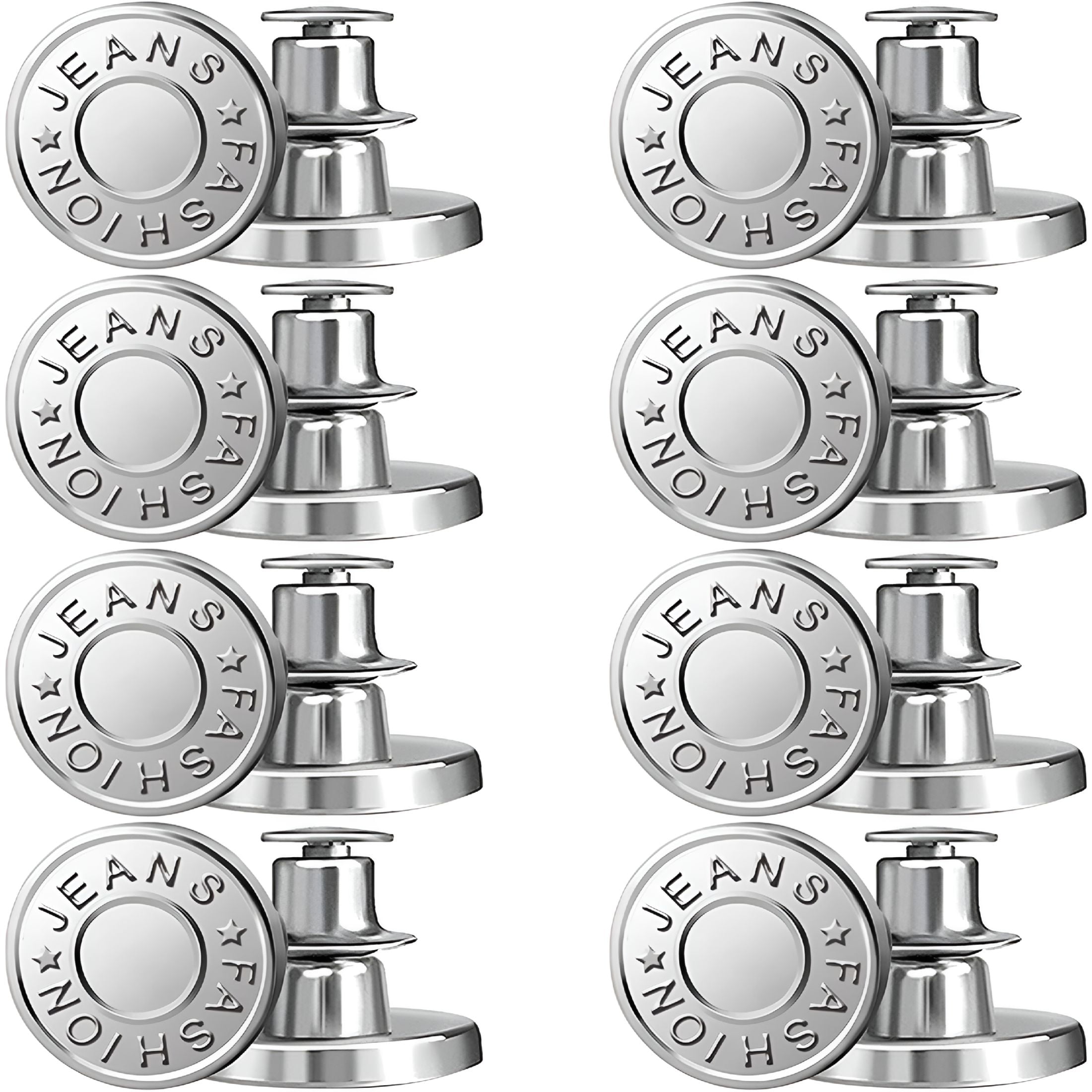 VANIDO No Sew Silver Metal Jean Buttons Sewing Fasteners (8 Pack ...