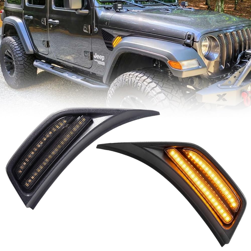 VANKUB Front Fender Side Marker Lights for Je-ep 2018 2019 2020 2021 2022 2023 Wrangler JL JLU ...