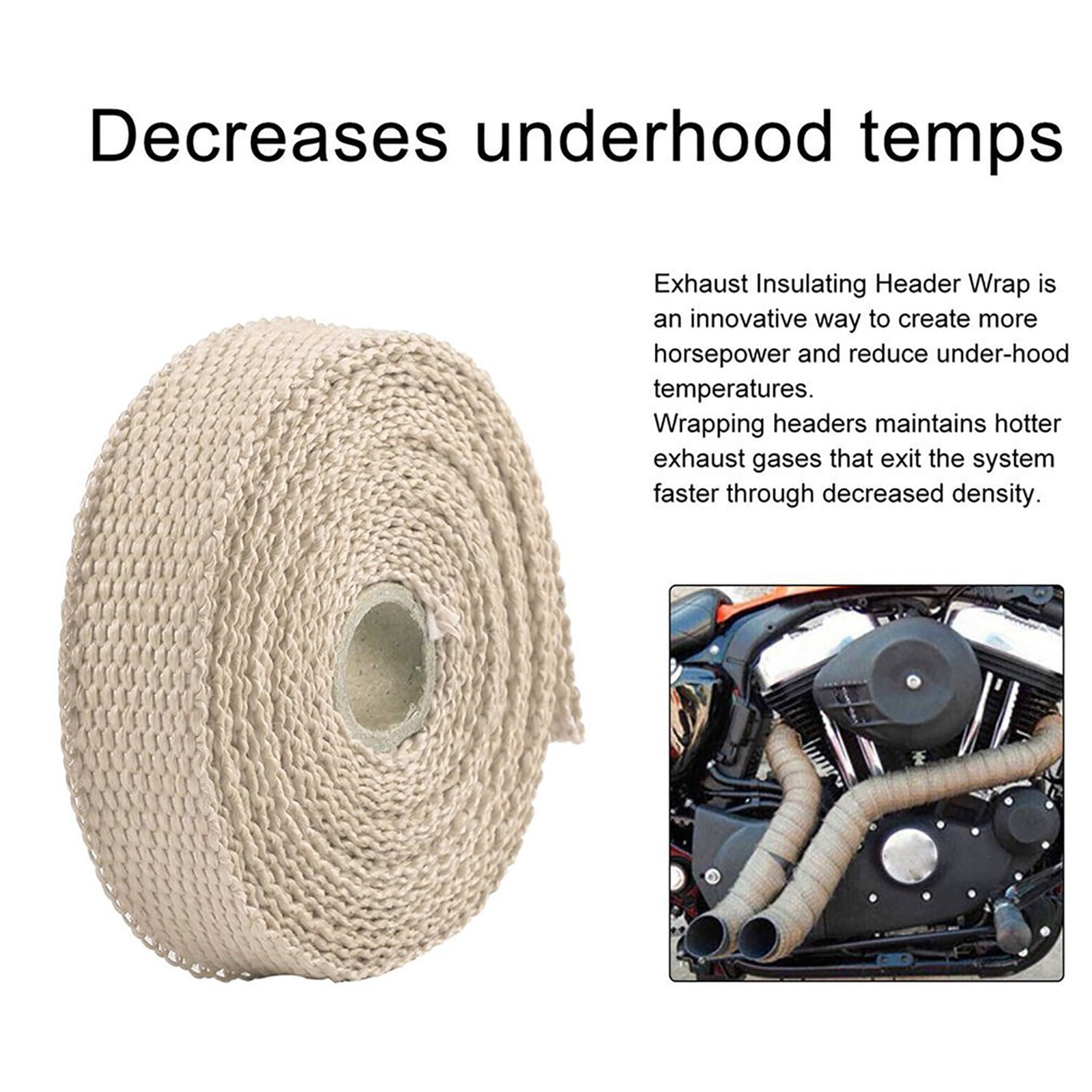 VANLOFE 2.5CM 5M Roll Fiberglass Exhaust Header Pipe Heat Wrap Tape + 4 ...