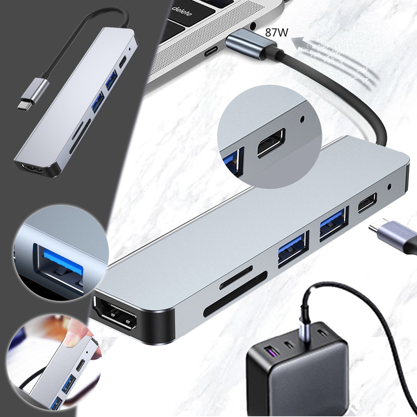 VANLOFE 6-in-1 Type-C Network Hub Multi-Splitter Adapter with HDMI + PD ...